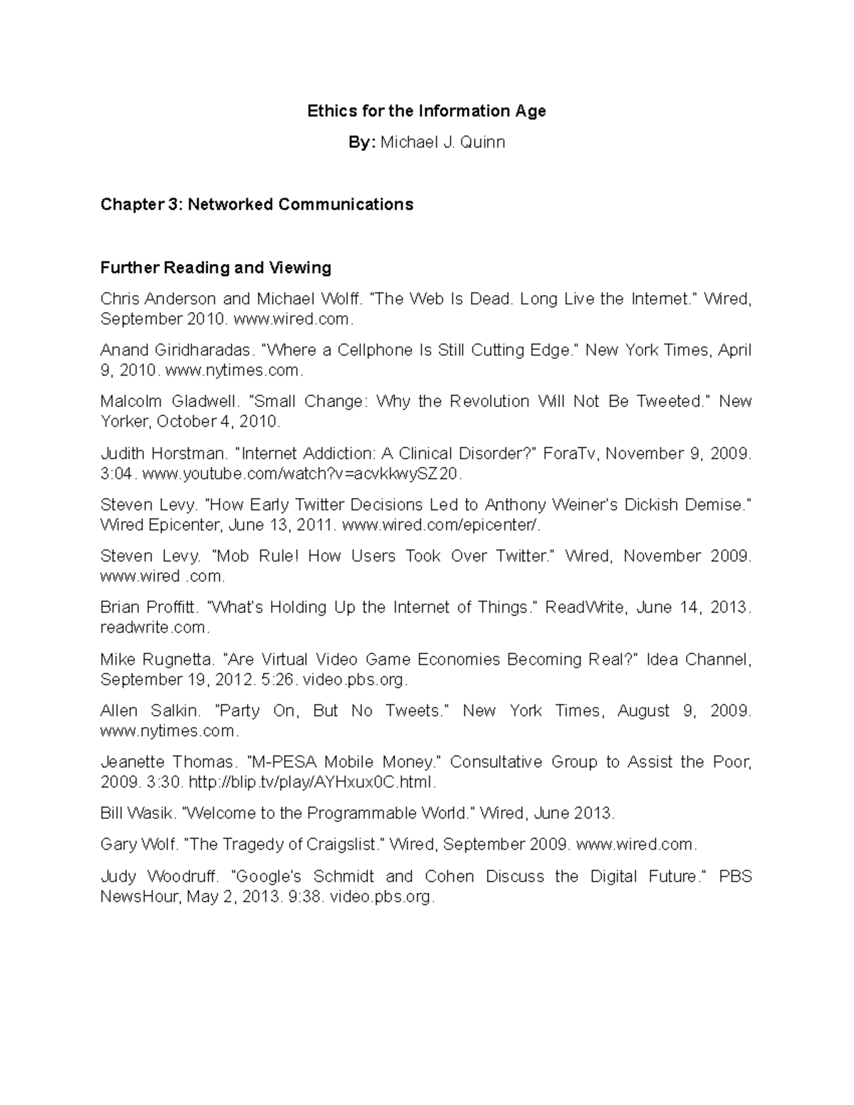 Networked Communications References Further Reading and Viewing Chapter ...