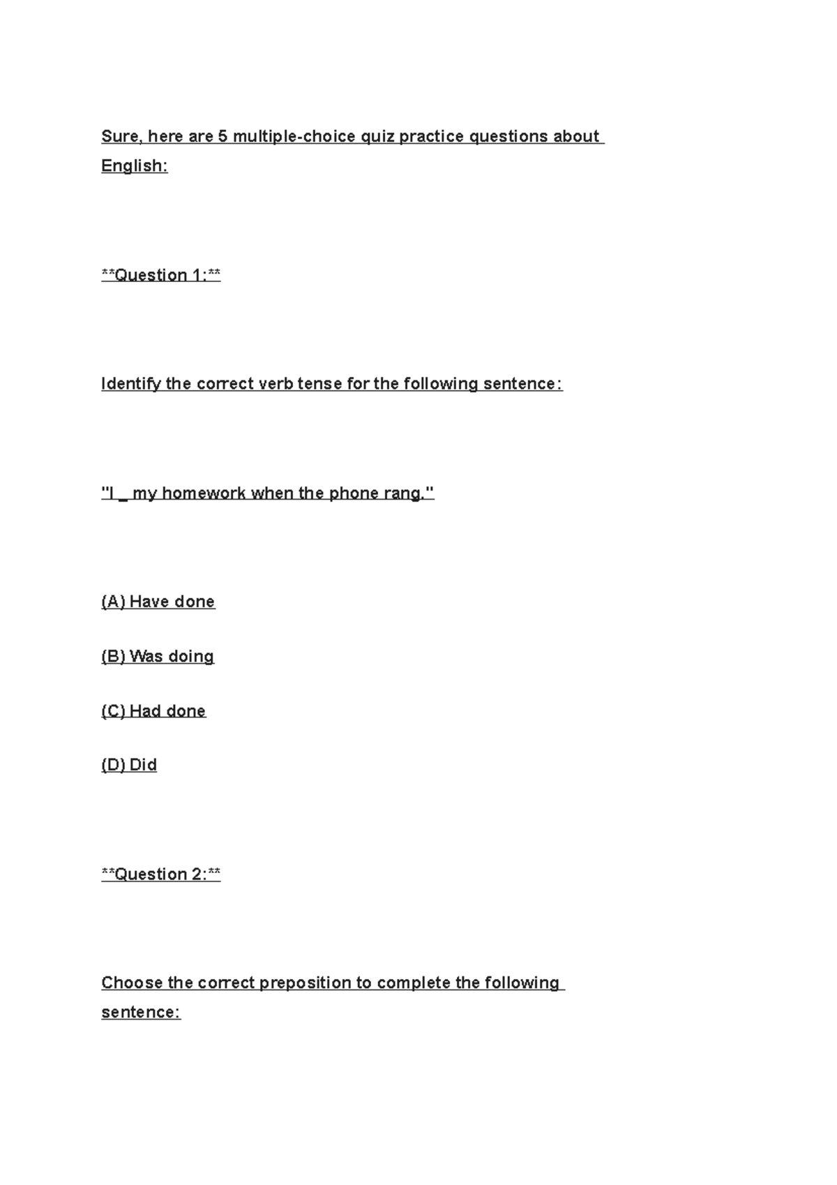 Practice english 846 - Bsbsbsbsb - Sure, here are 5 multiple-choice ...