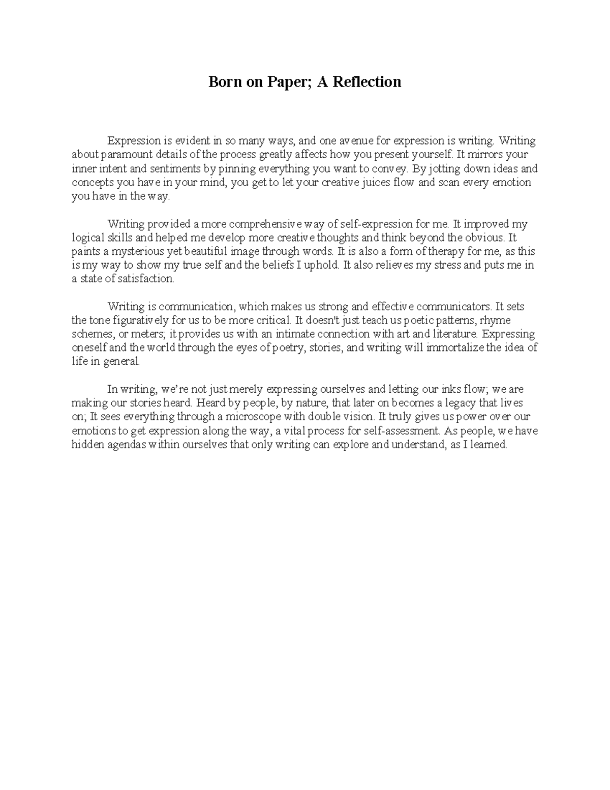 Reflection about writing - Born on Paper; A Reflection Expression is ...