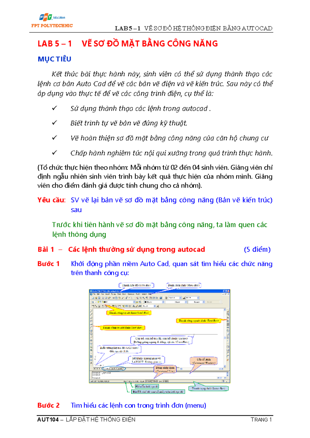 05 AUT104-Lab 5.1 V S M T B NG CONG N NG - LAB 5 – 1 VẼ SƠ ĐỒ MẶT BẰNG CÔNG NĂNG MỤC TIÊU Kết ...