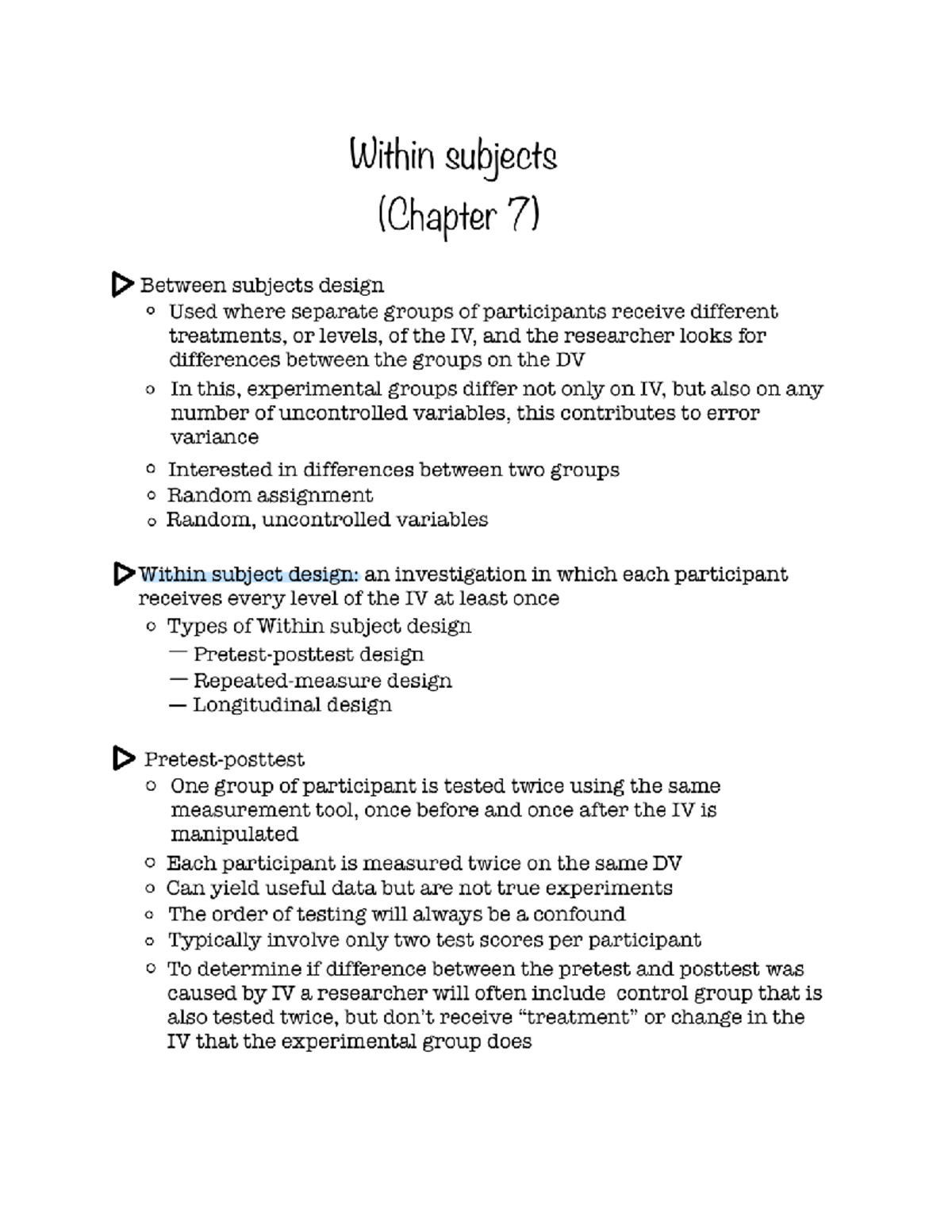 Within Subject Design - PSY215 - Studocu