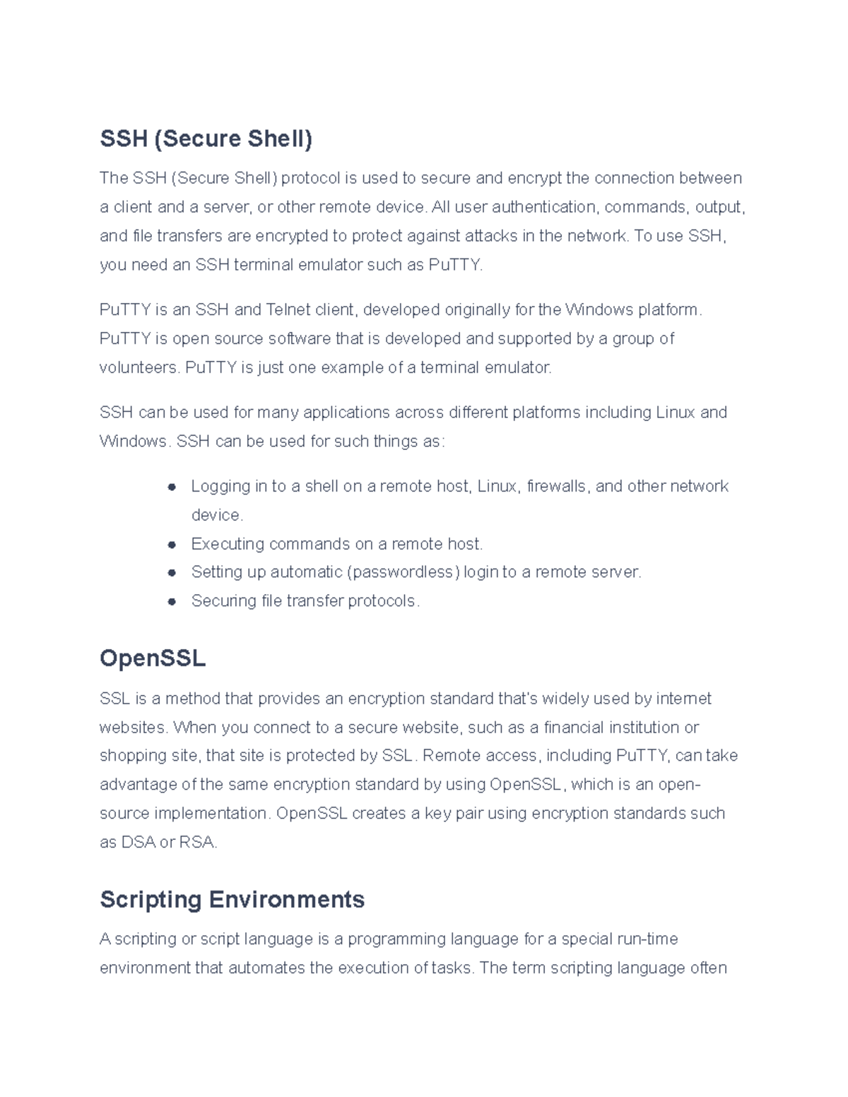 12.6.4 Shells and Scripting Facts - SSH (Secure Shell) The SSH (Secure ...