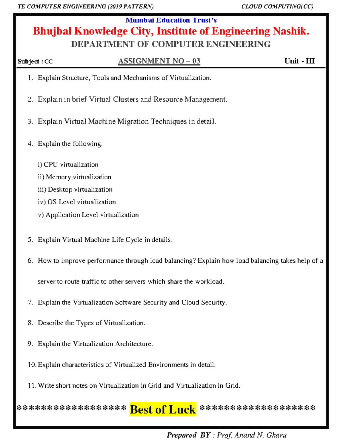 Cc assignment no 03 - Sggdesdghh - TE COMPUTER ENGINEERING (2019 PATTERN) CLOUD COMPUTING(CC ...