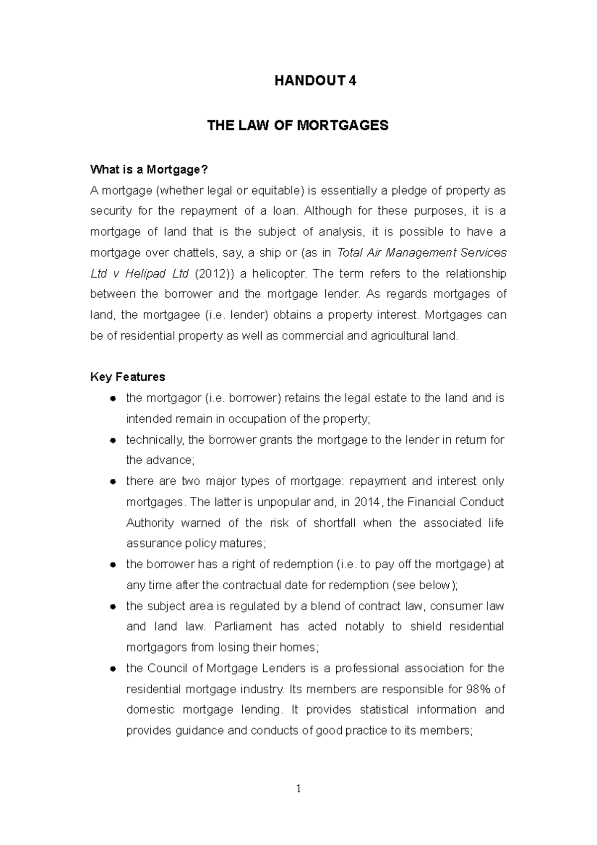 Handout - Mortgages - mortgage revision - HANDOUT 4 THE LAW OF ...