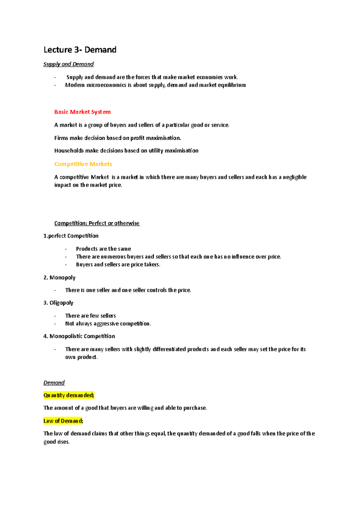 Economic policy a notes and graphs - Lecture 3- Demand Supply and ...