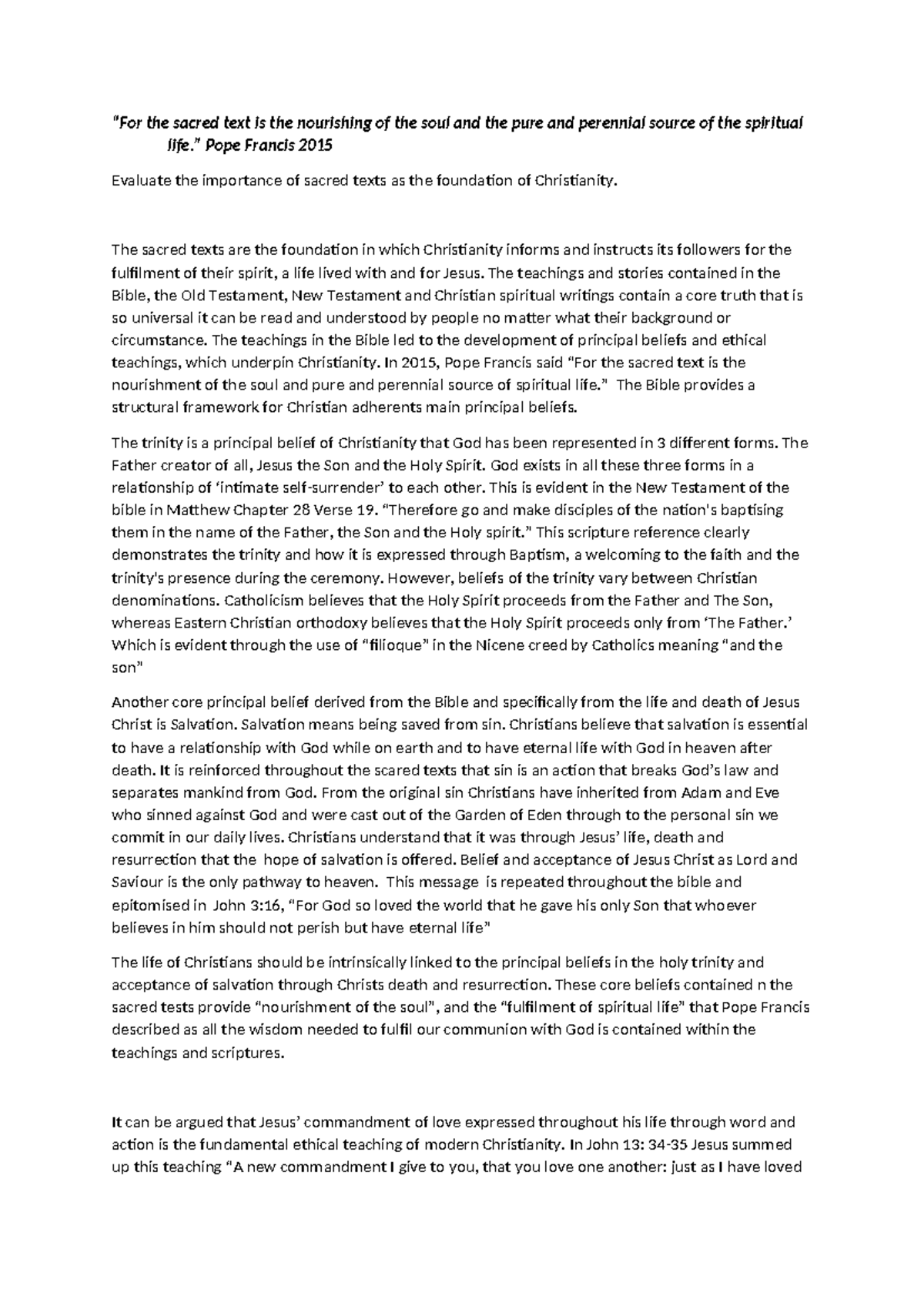 Religion Assignment - “For the sacred text is the nourishing of the ...