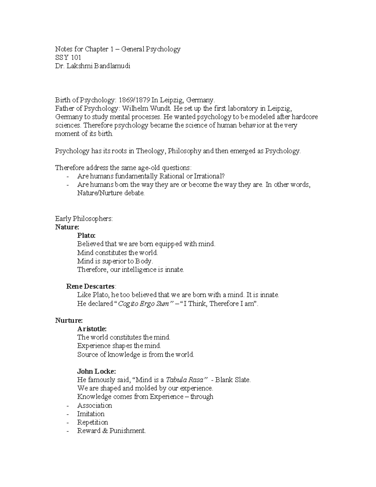 Notes for Chapter 1 – General Psychology - Notes for Chapter 1 ...