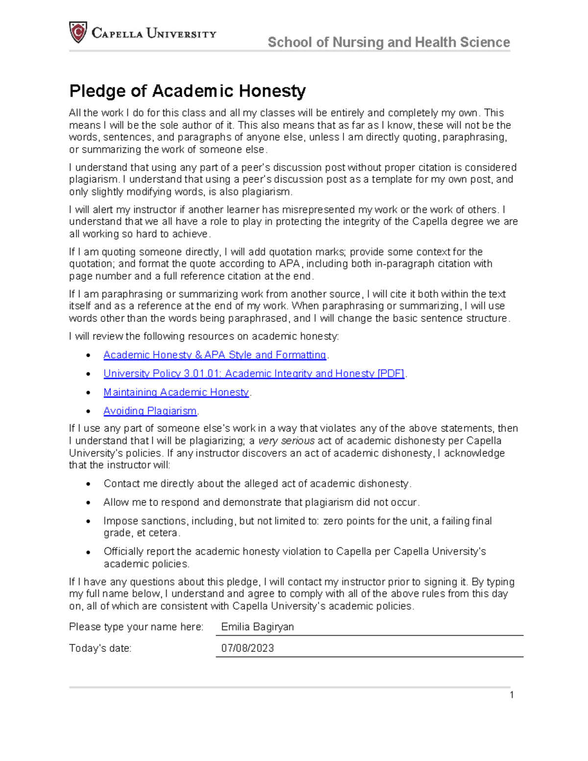 NHS-FXP4000-Bagiryan, Emilia, Assessment 1, attempt 1 - 1 School of ...