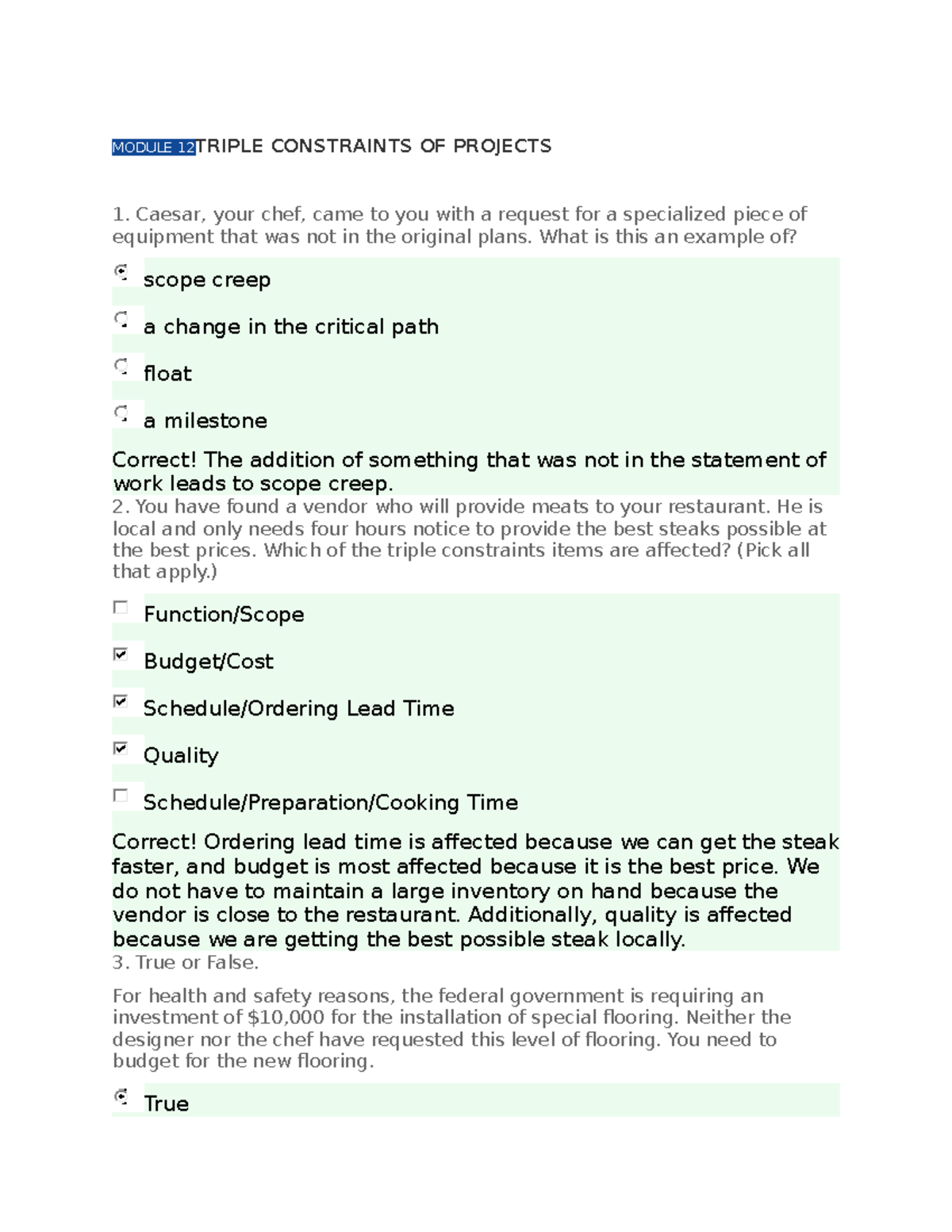 Module 12 Personal Practice - Triple Constraints OF Projects - C722 ...
