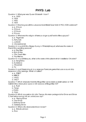 PHYS326 Infomation 5679 - PHYS: Week Question 1: Category: Geography Type: multiple Difficulty ...