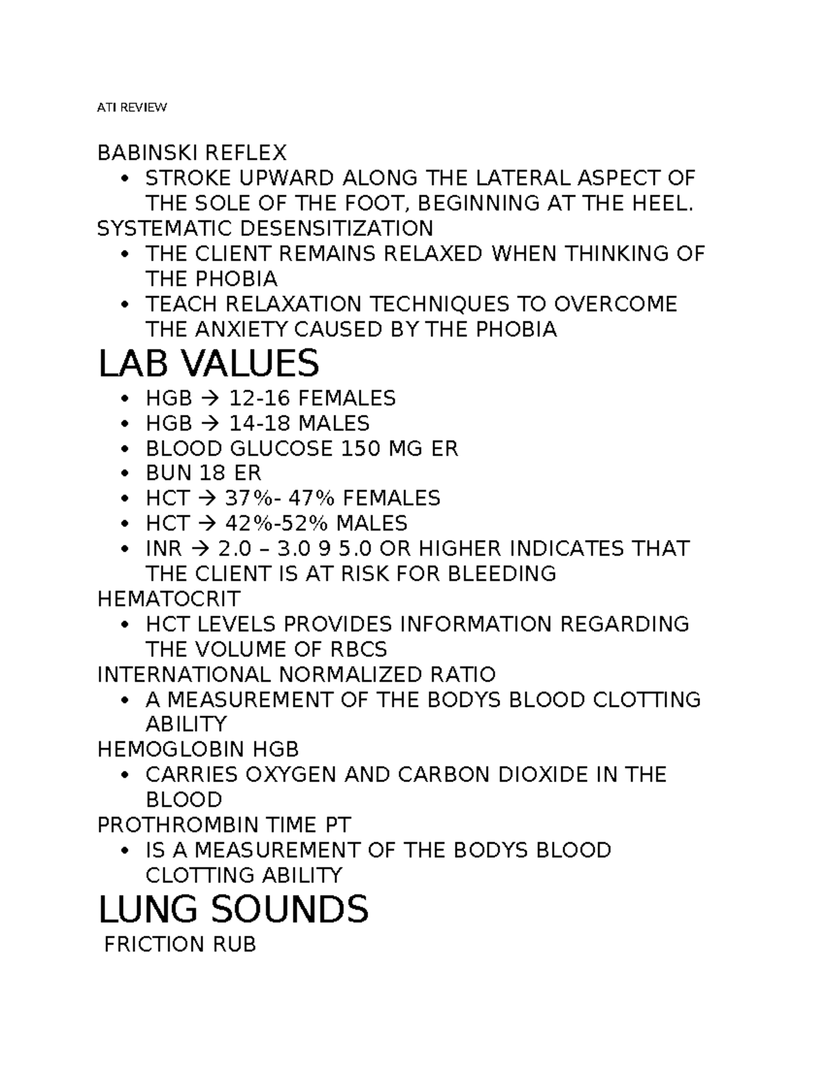 ATI Review - Notes - ATI REVIEW BABINSKI REFLEX STROKE UPWARD ALONG THE ...