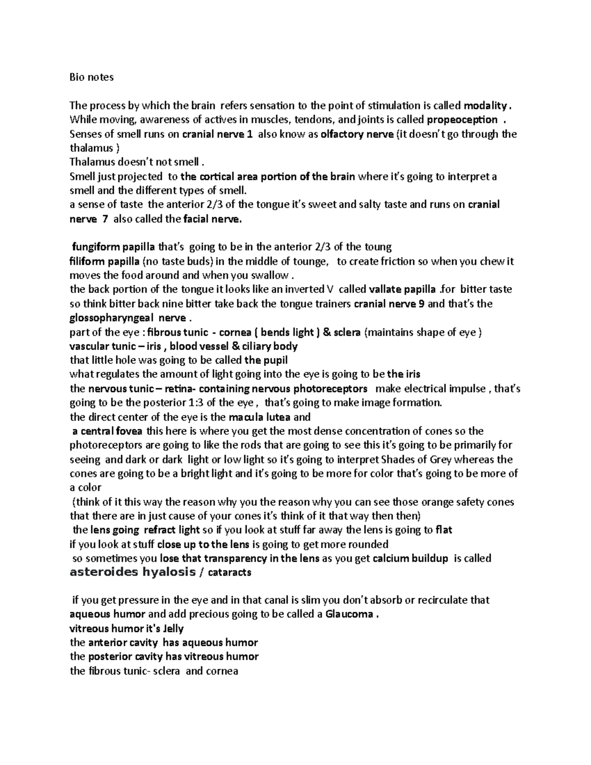 Bio notes final exam - Bio notes The process by which the brain refers ...