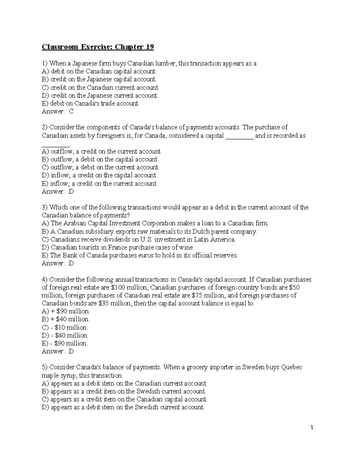 Exercise chapter 19 key - Classroom Exercise: Chapter 19 When a ...