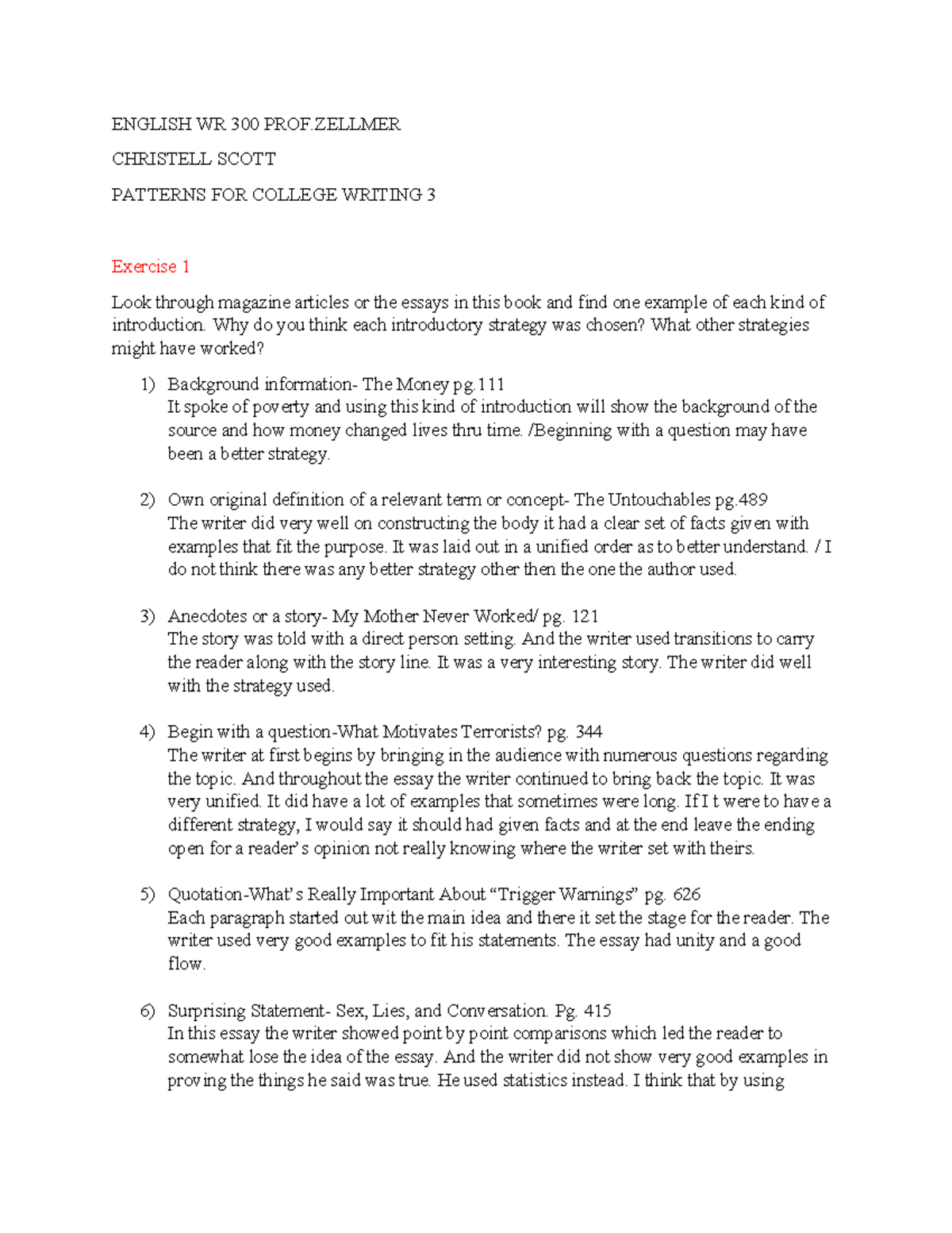 College writing 3 - english - ENGLISH WR 300 PROF CHRISTELL SCOTT ...