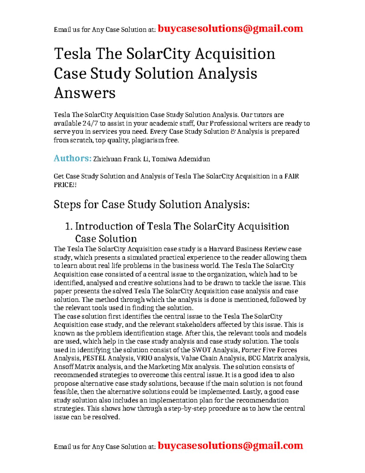 Case Solution Tesla The SolarCity Acquisition - Tesla The SolarCity ...