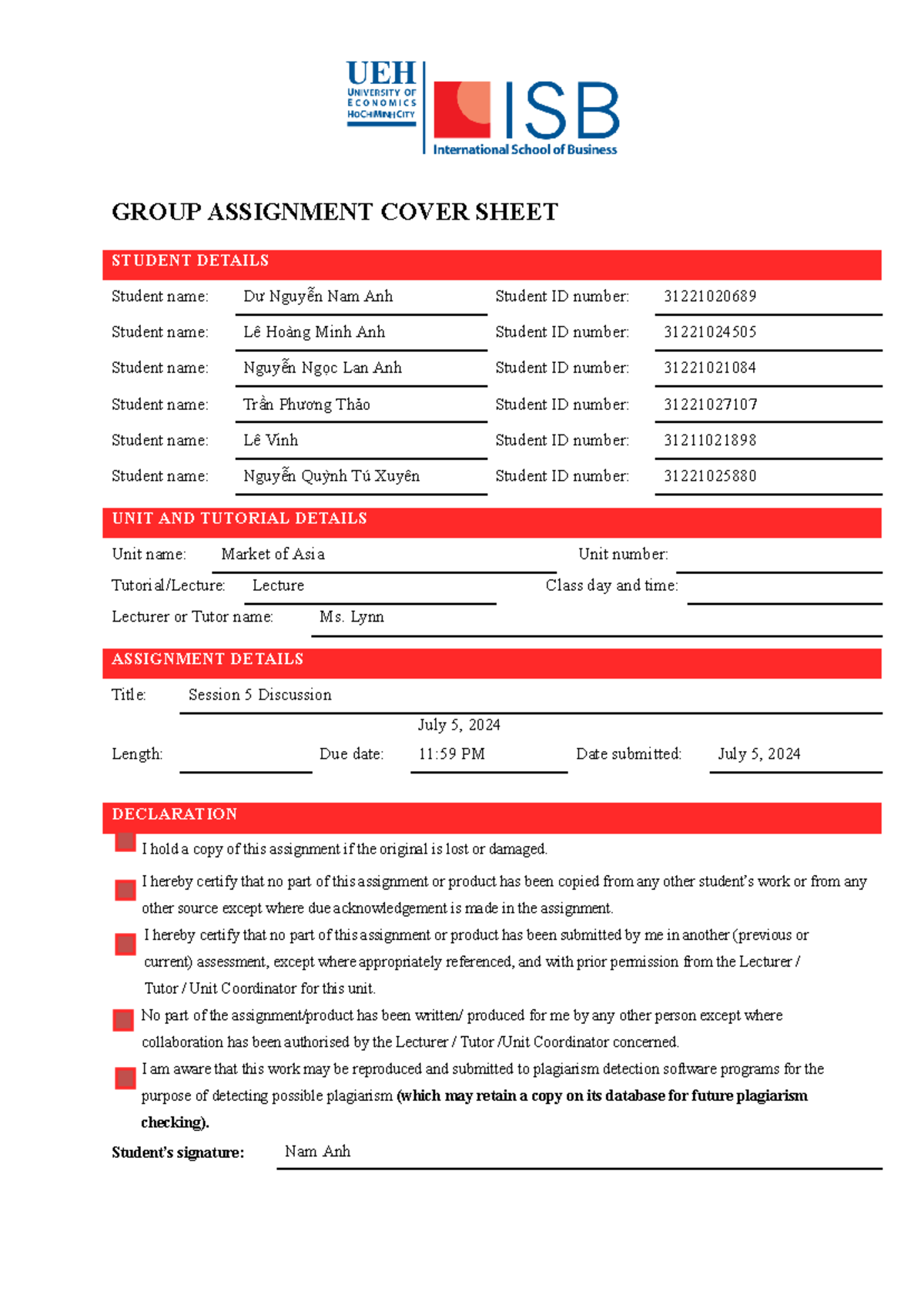 TMA08 Gr01 Session 05 Discussion - GROUP ASSIGNMENT COVER SHEET STUDENT ...