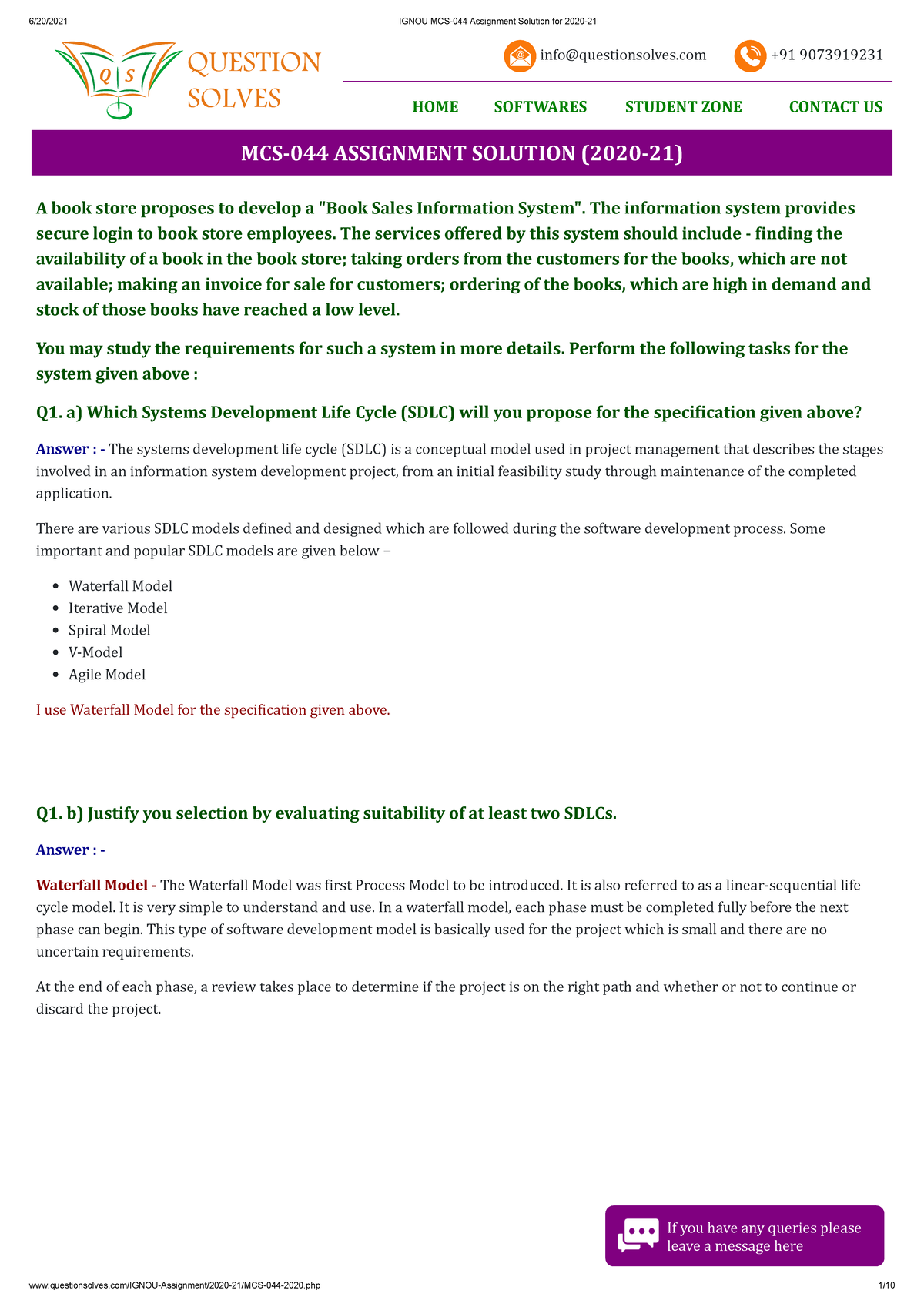 Ignou MCS-044 Assignment Solution for 2020-21 - info@questionsolves +91 9073919231 HOME ...