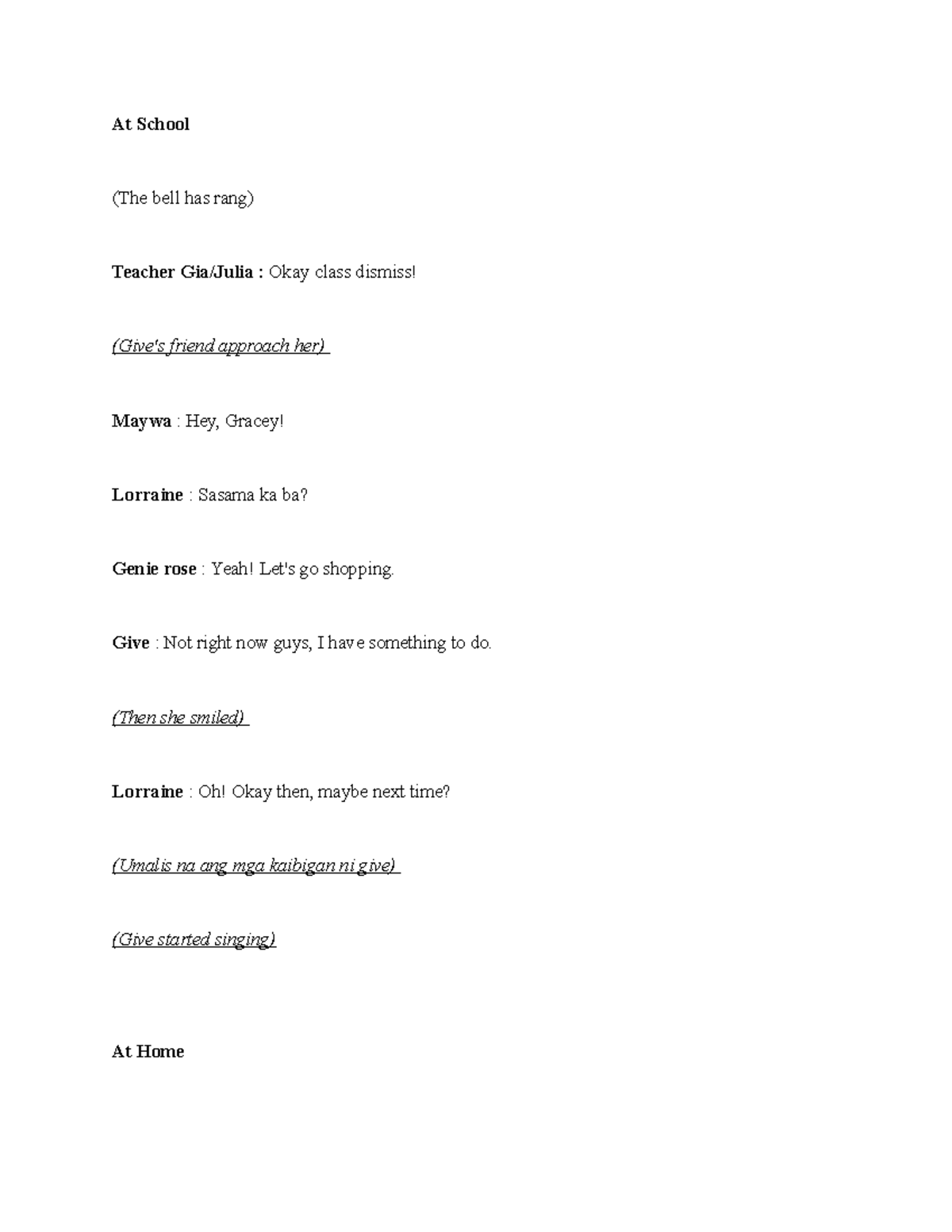 Theater Script - It's helpful. - At School (The bell has rang) Teacher ...