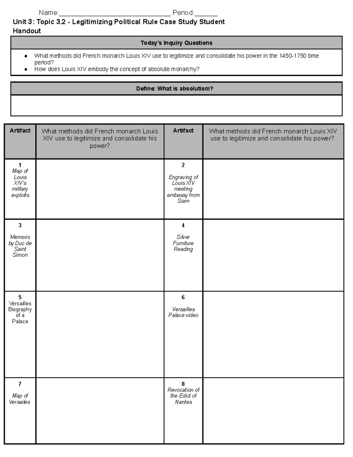 Unit 3 Legitimizing Political Rule (Student Handout) - Name