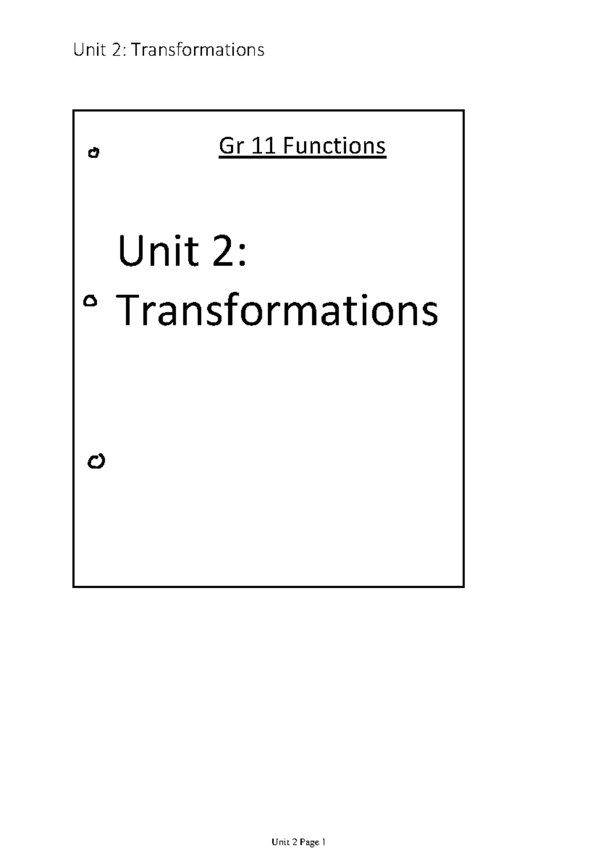 Unit 2 - Physics study - Unit 2: Transformations Gr 11 Functions Unit 2 ...