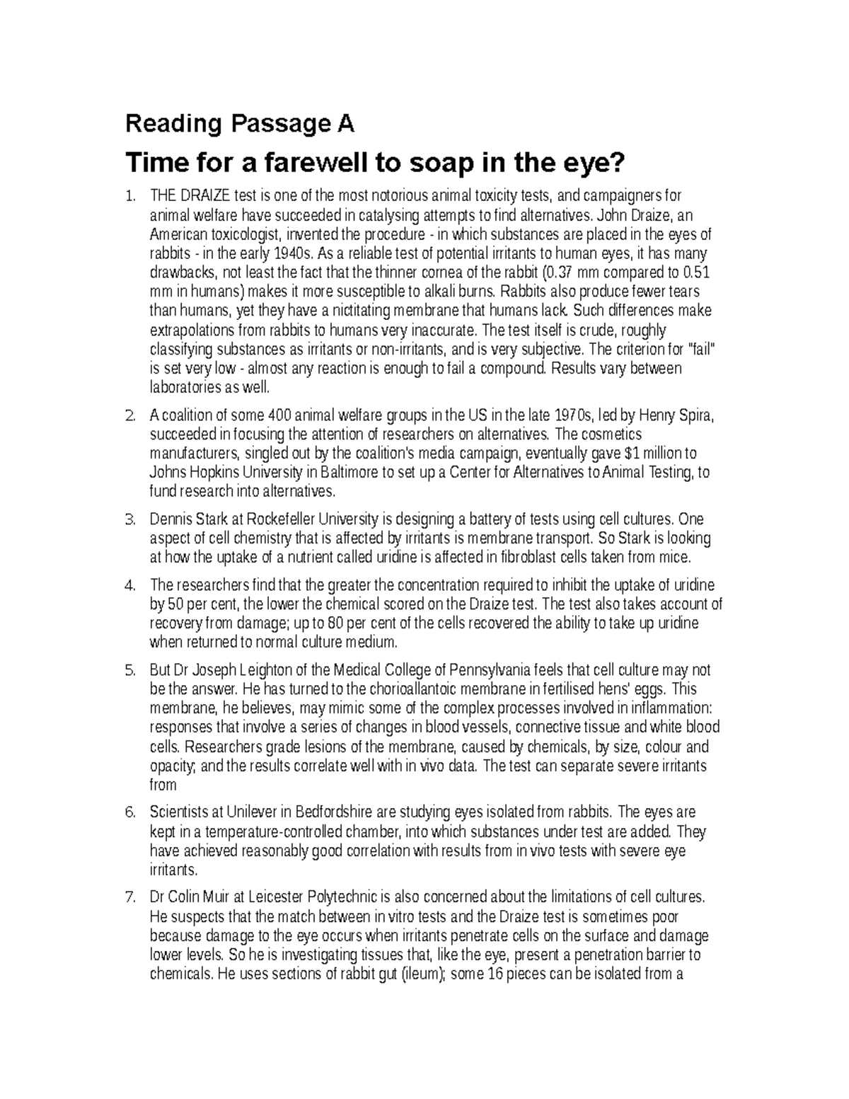 Time For A Farewell To Soap In The Eye Oet Reading Task - Reading ...
