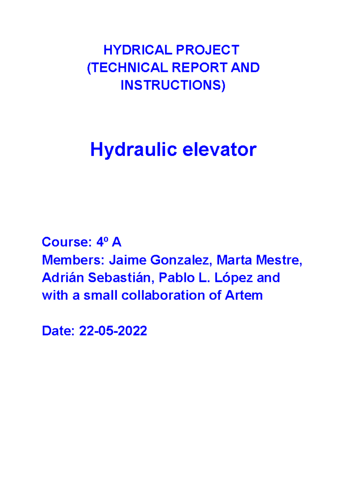 Hydrical Project - aaaa - HYDRICAL PROJECT (TECHNICAL REPORT AND ...