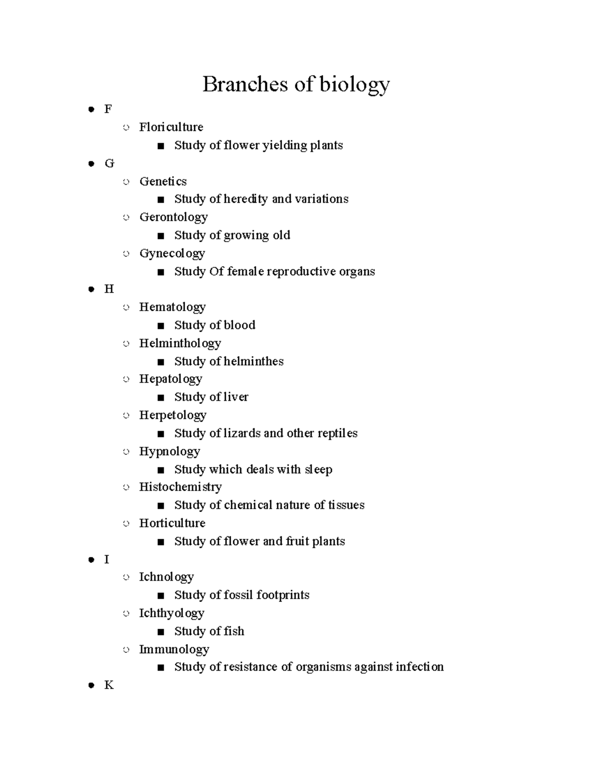Branches - F-z - Branches of biology F Floriculture Study of flower ...