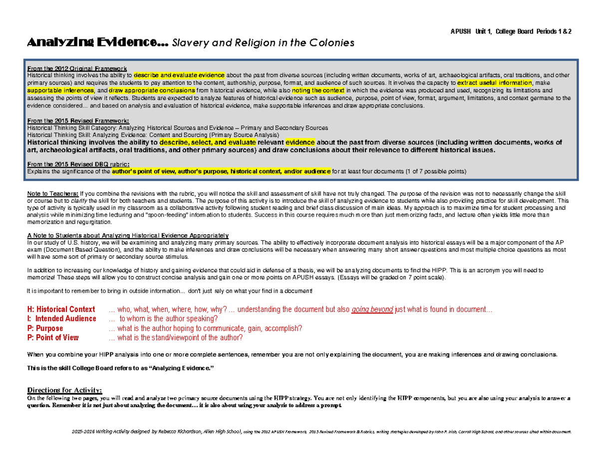 Assignmentssssssss - APUSH Unit 1, College Board Periods 1 & 2 2015 ...