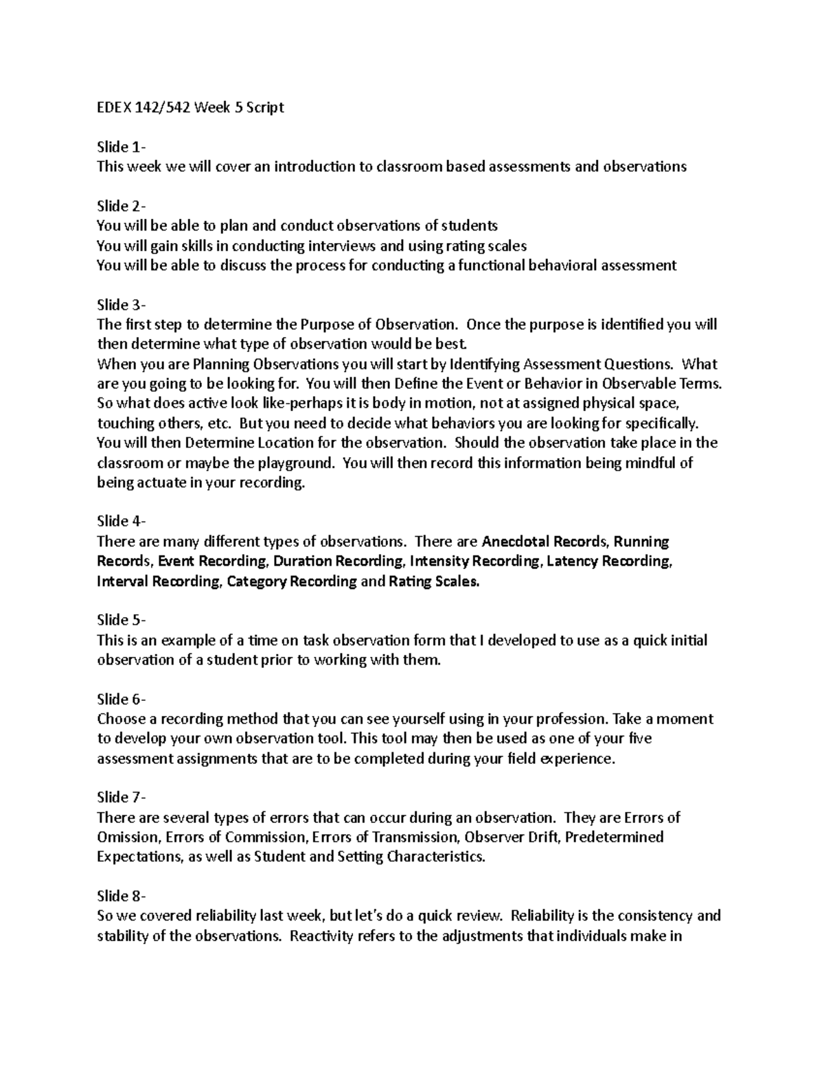 Week 5 Script - Lecture notes 1 - EDEX 542 - Studocu