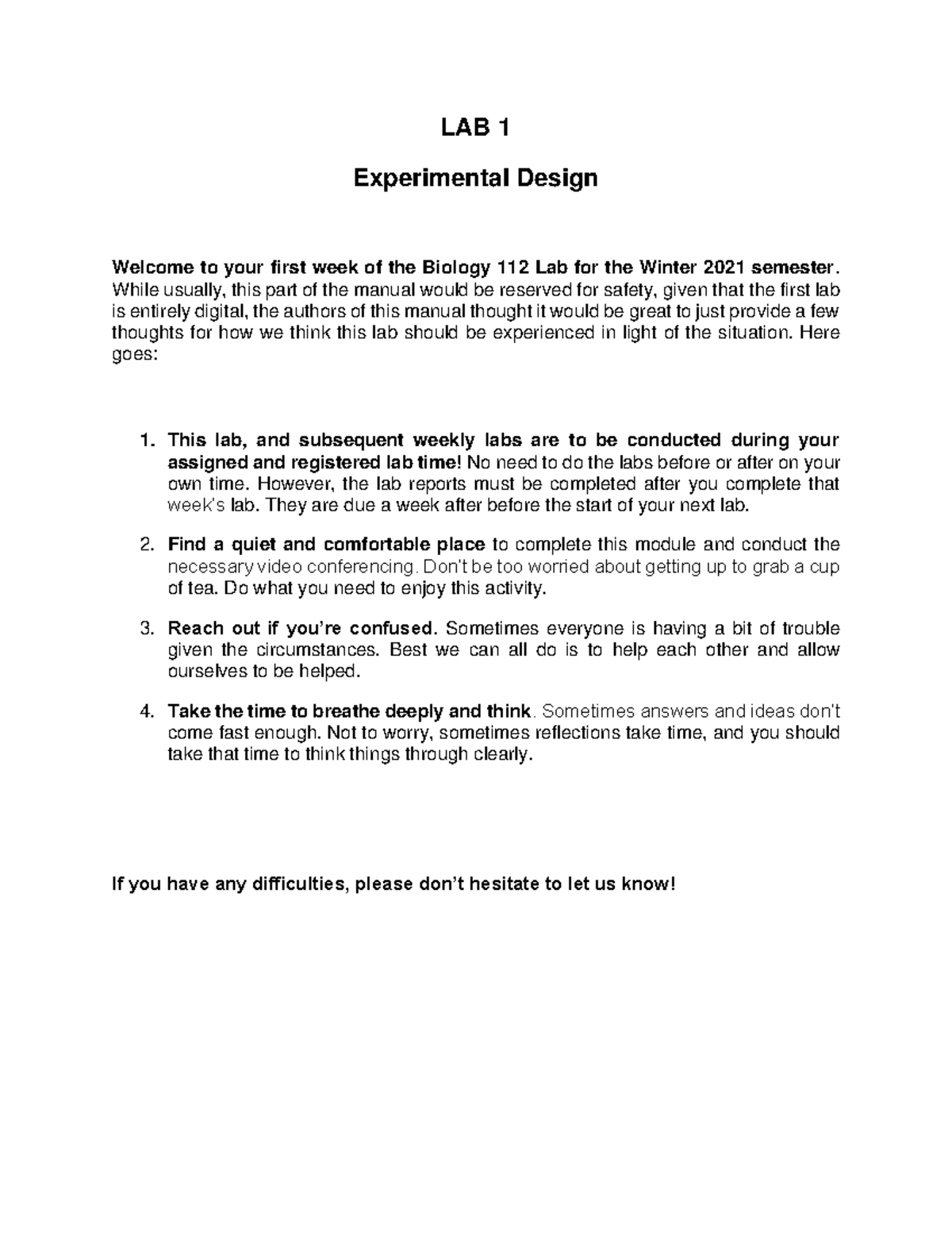 LAB 1 - See Title - LAB 1 Experimental Design Welcome to your first ...
