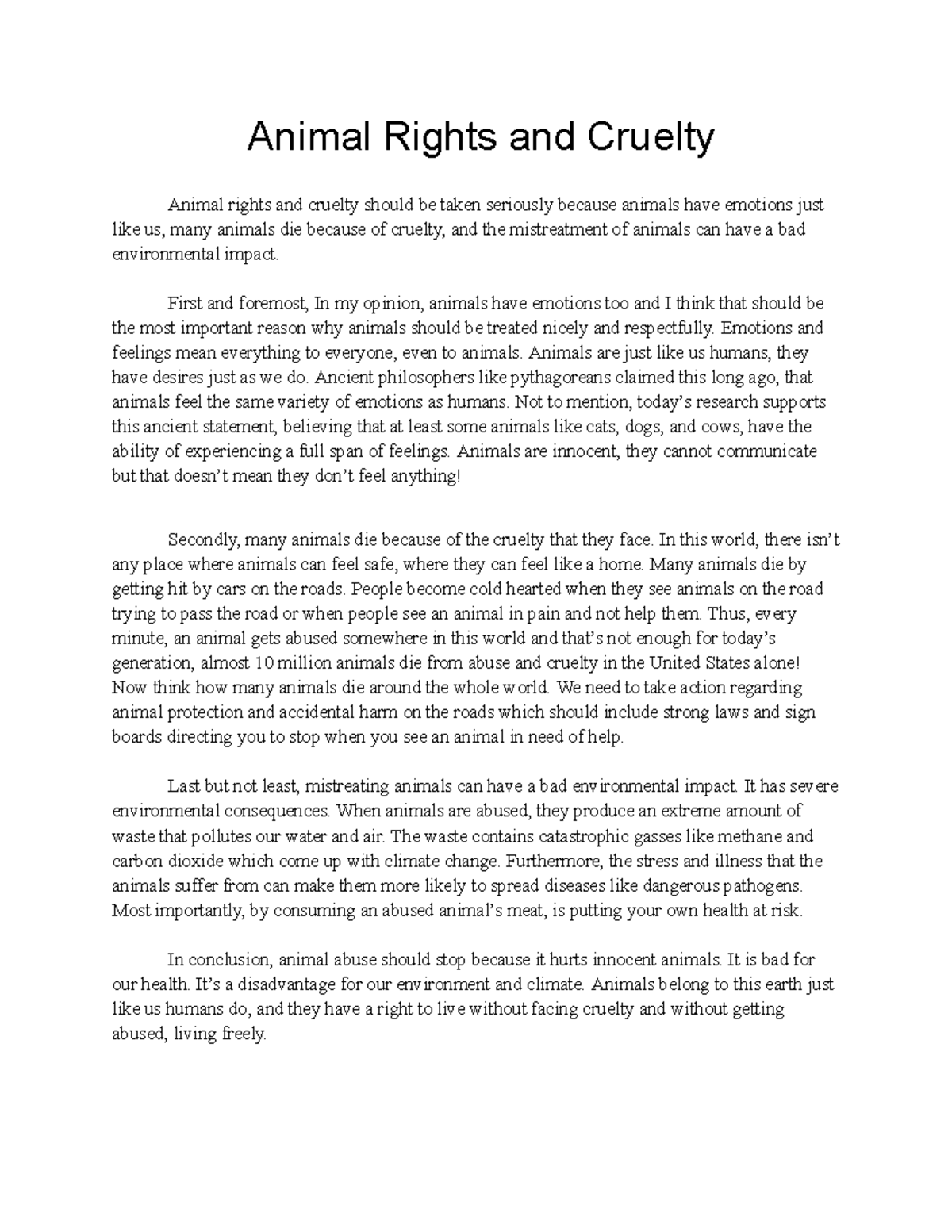 Persuasive Essay - Animal Rights and Cruelty Animal rights and cruelty ...