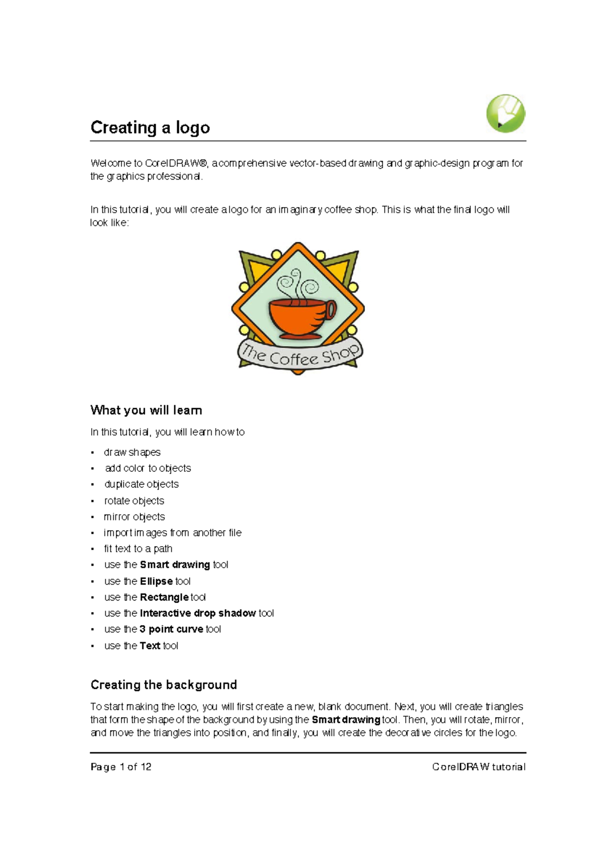 Creating LOGO - NOTES - Creating a logo Welcome to CorelDRAWÆ, a ...