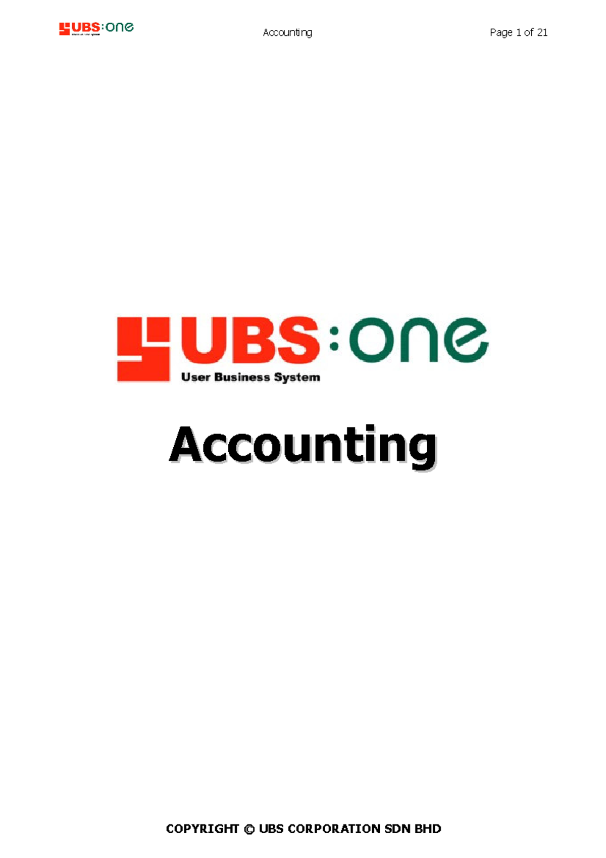 Sage UBS One Accounting User Manual - UiTM - Studocu