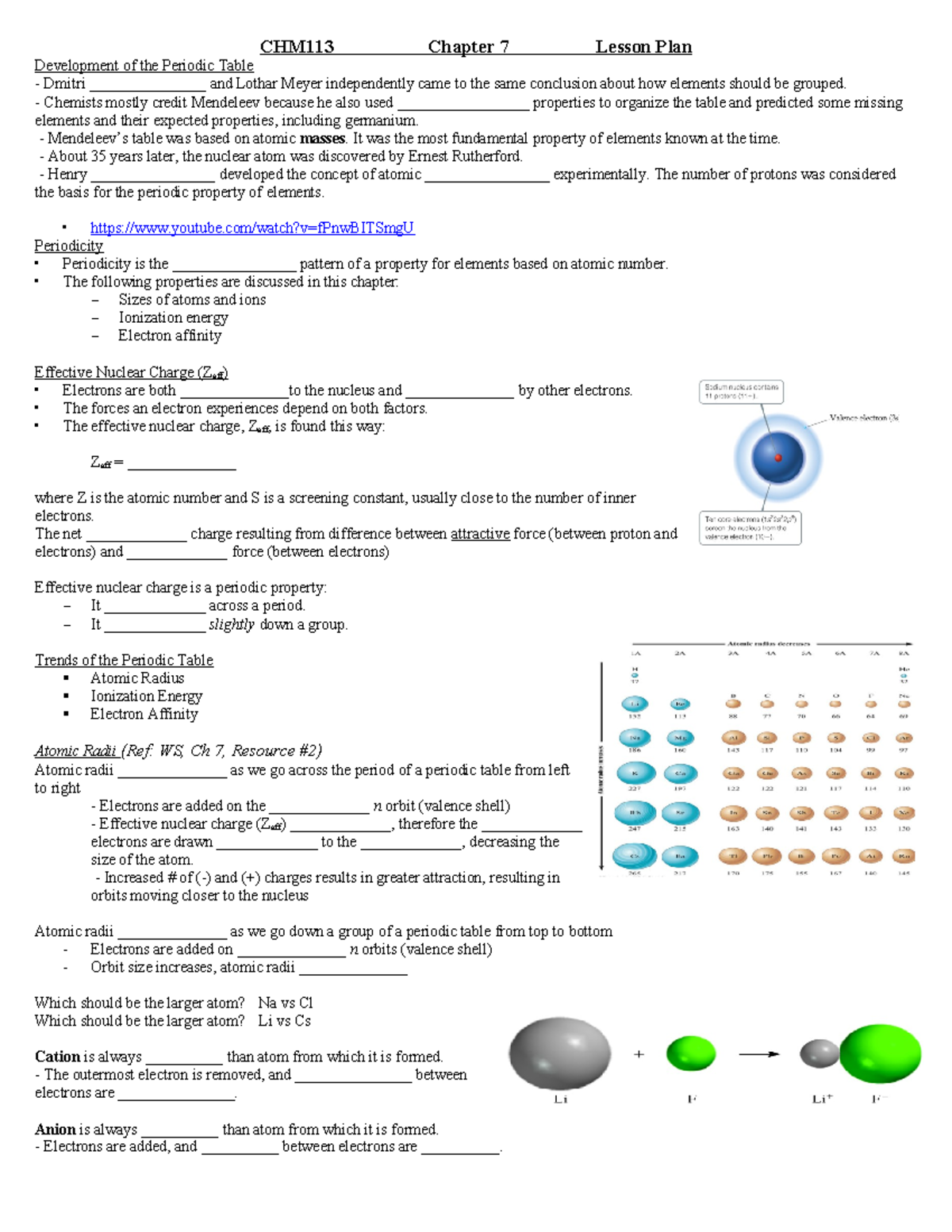 Ch 7 Lesson Plan FA2023 - notes - CHM113 Chapter 7 Lesson Plan ...