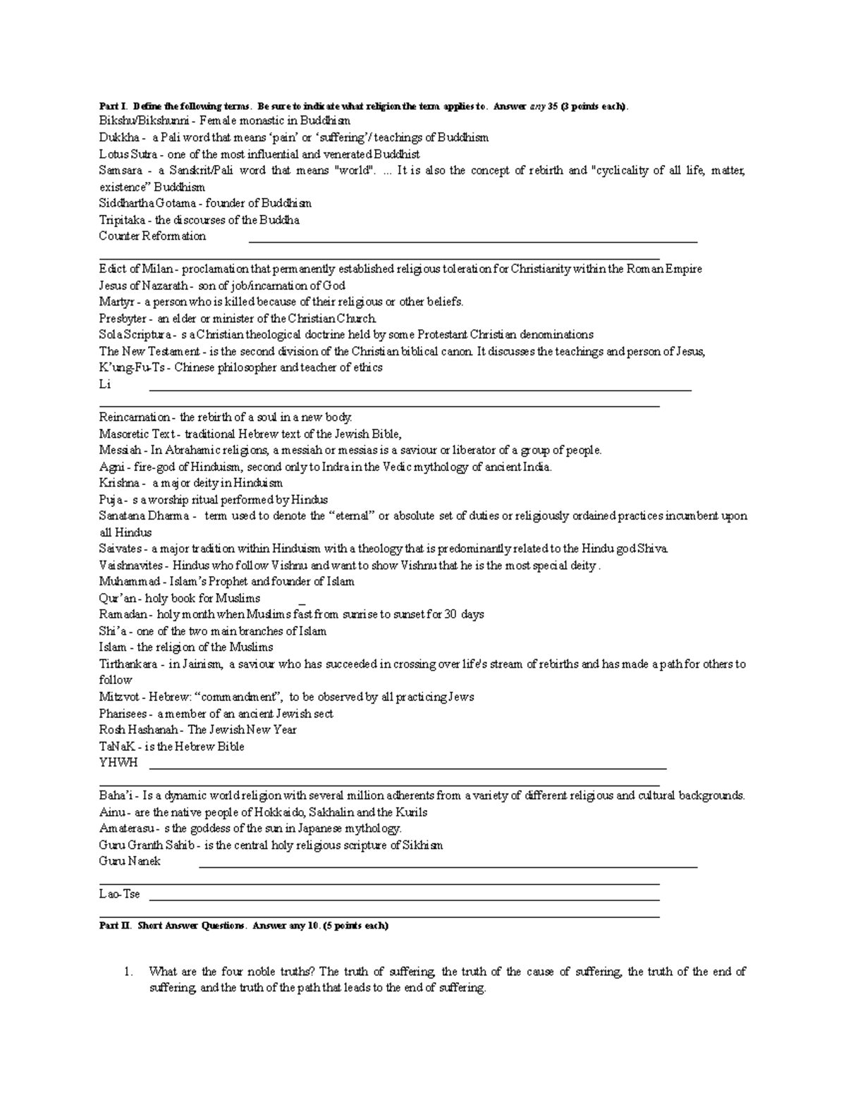 Final Exam Completed Part I Define The Following Terms Be Sure To final-exam-completed-part-i-define-the-following-terms-be-sure-to