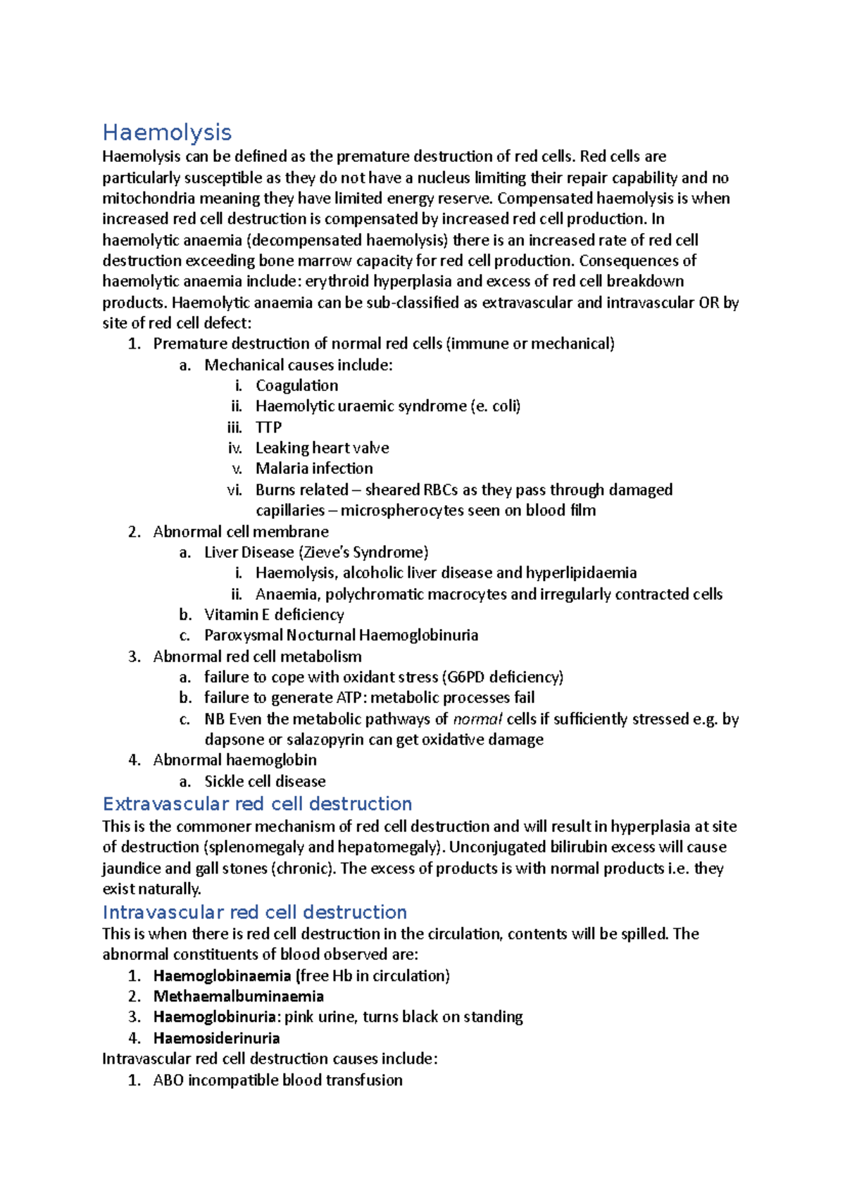 Haemolysis - Haemolysis Haemolysis can be defined as the premature ...