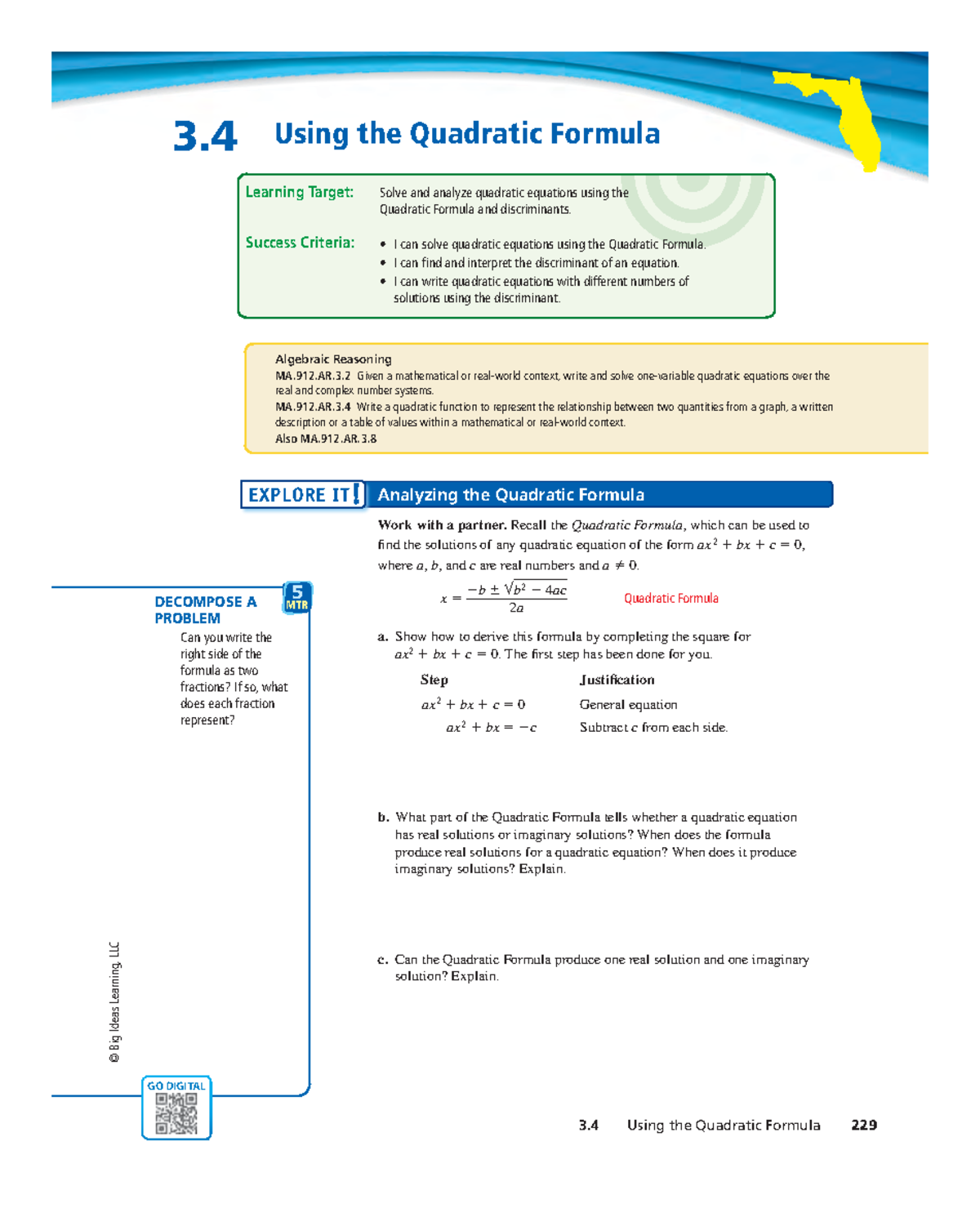 Lesson 3.4 Using the Quadratic Formula - 3 Using the Quadratic Formula ...
