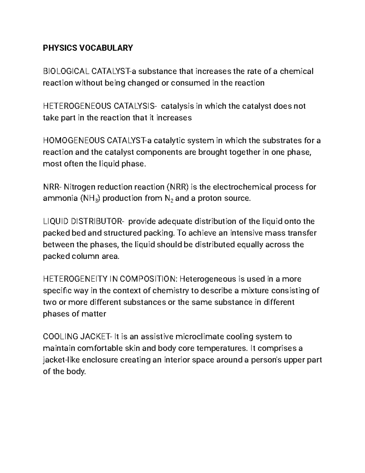 Physics Vocabulary - PHYSICS VOCABULARY BIOLOGICAL CATALYST-a substance ...