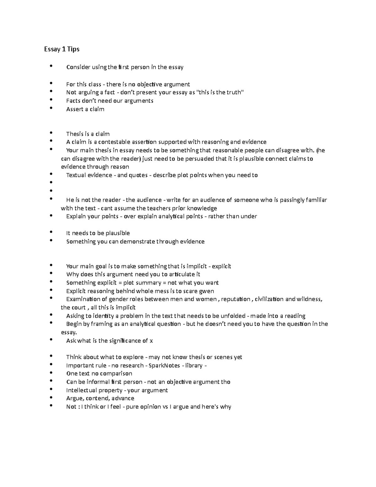 Essay 1 Tips - Grade: A - Essay 1 Tips Consider using the first person ...