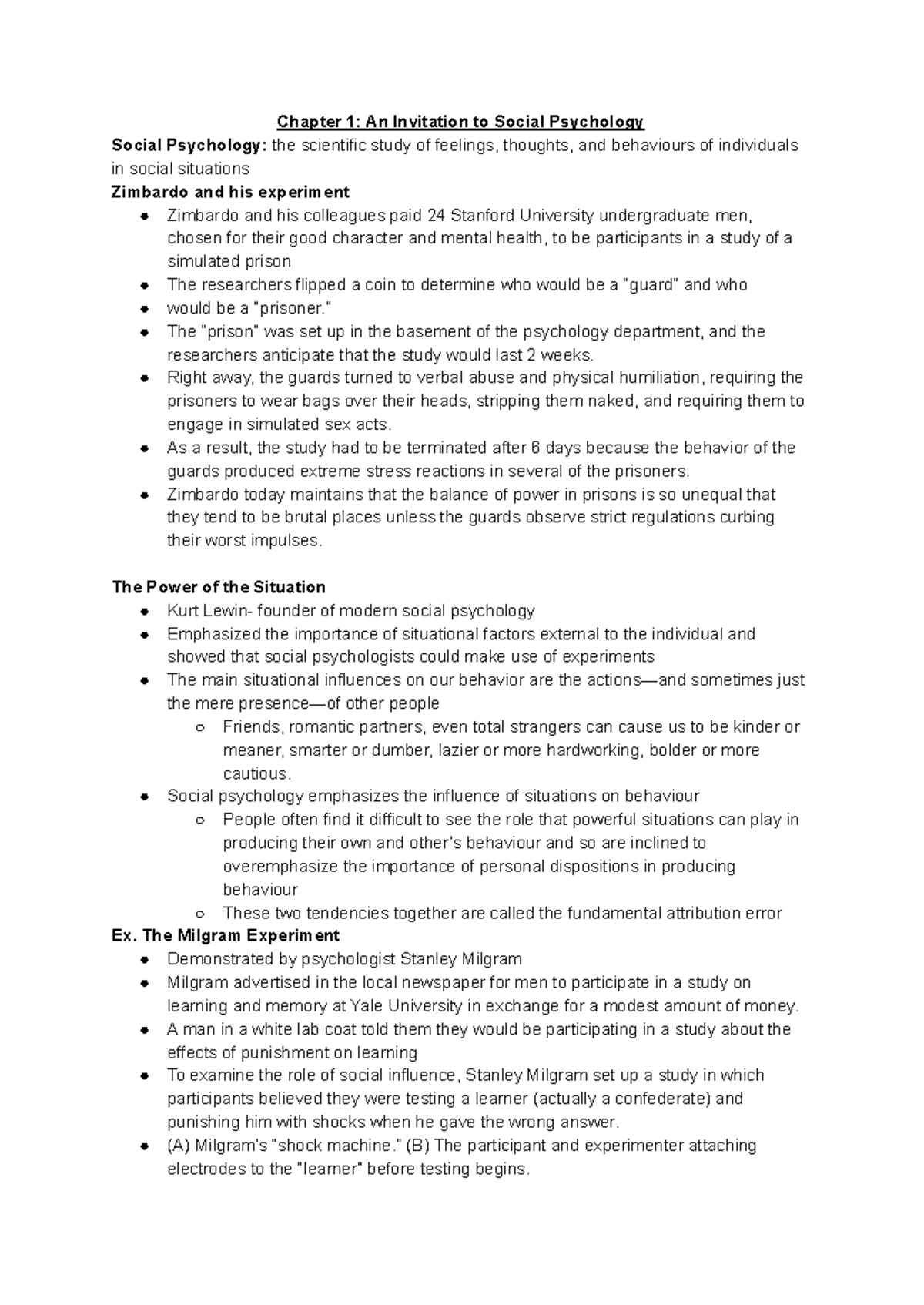 PSY220- Reading Notes - Chapter 1: An Invitation to Social Psychology ...
