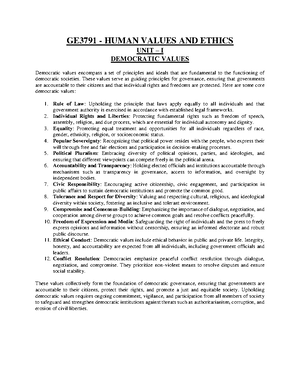 Human Values and Ethics - GE3791 - Notes Book - Unit 2 - Secular Values ...