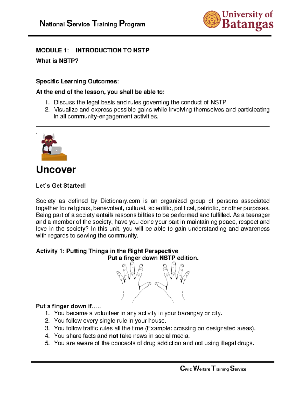National Service Training Program Civic - MODULE 1: INTRODUCTION TO ...