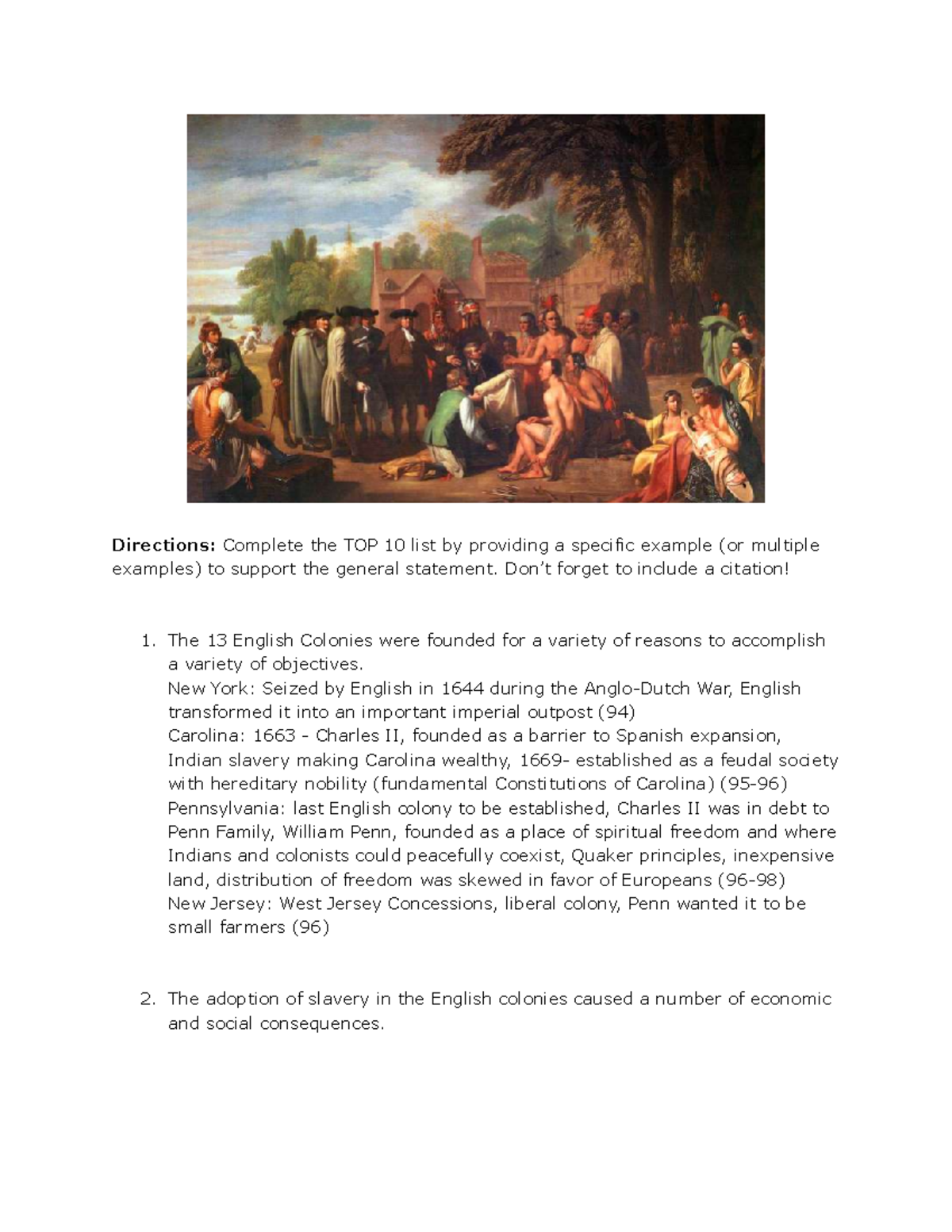 Apush- Give Me Liberty Chapter 3 TOP 10 List - Directions: Complete the ...