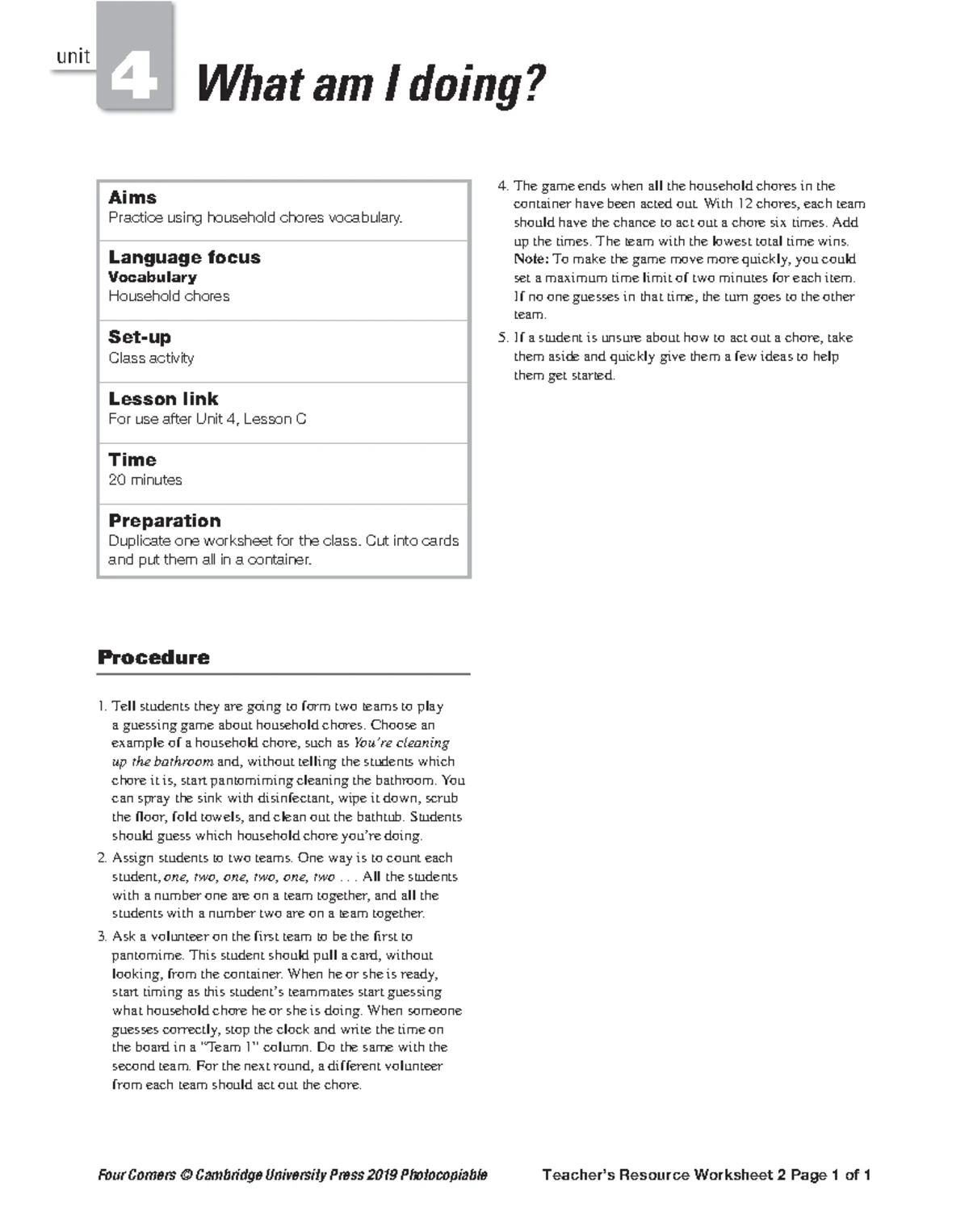Four Corners 2e Level 2 Unit 04 Vocabulary Test - © Cambridge ...