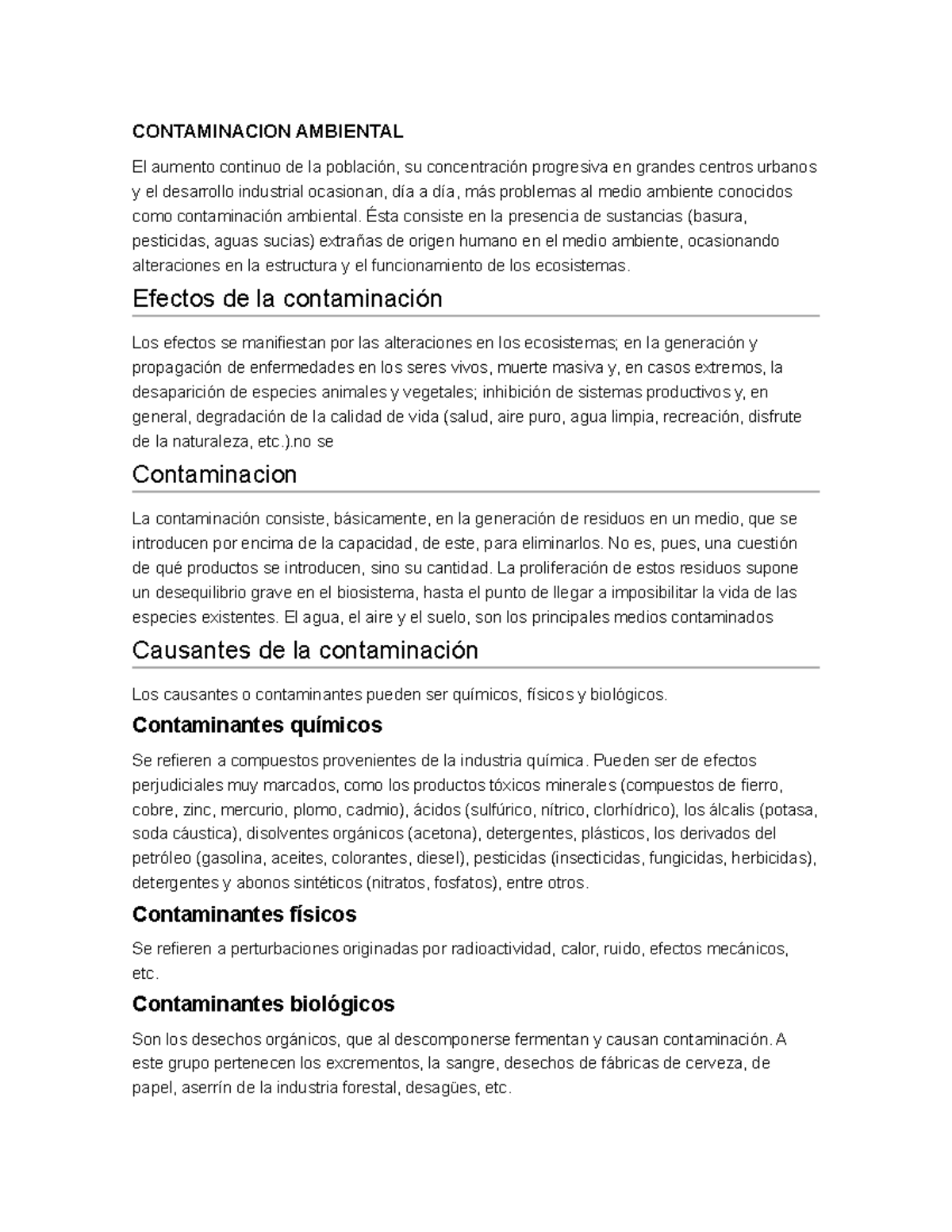 95803303 Contaminacion Ambiental Texto - CONTAMINACION AMBIENTAL El ...