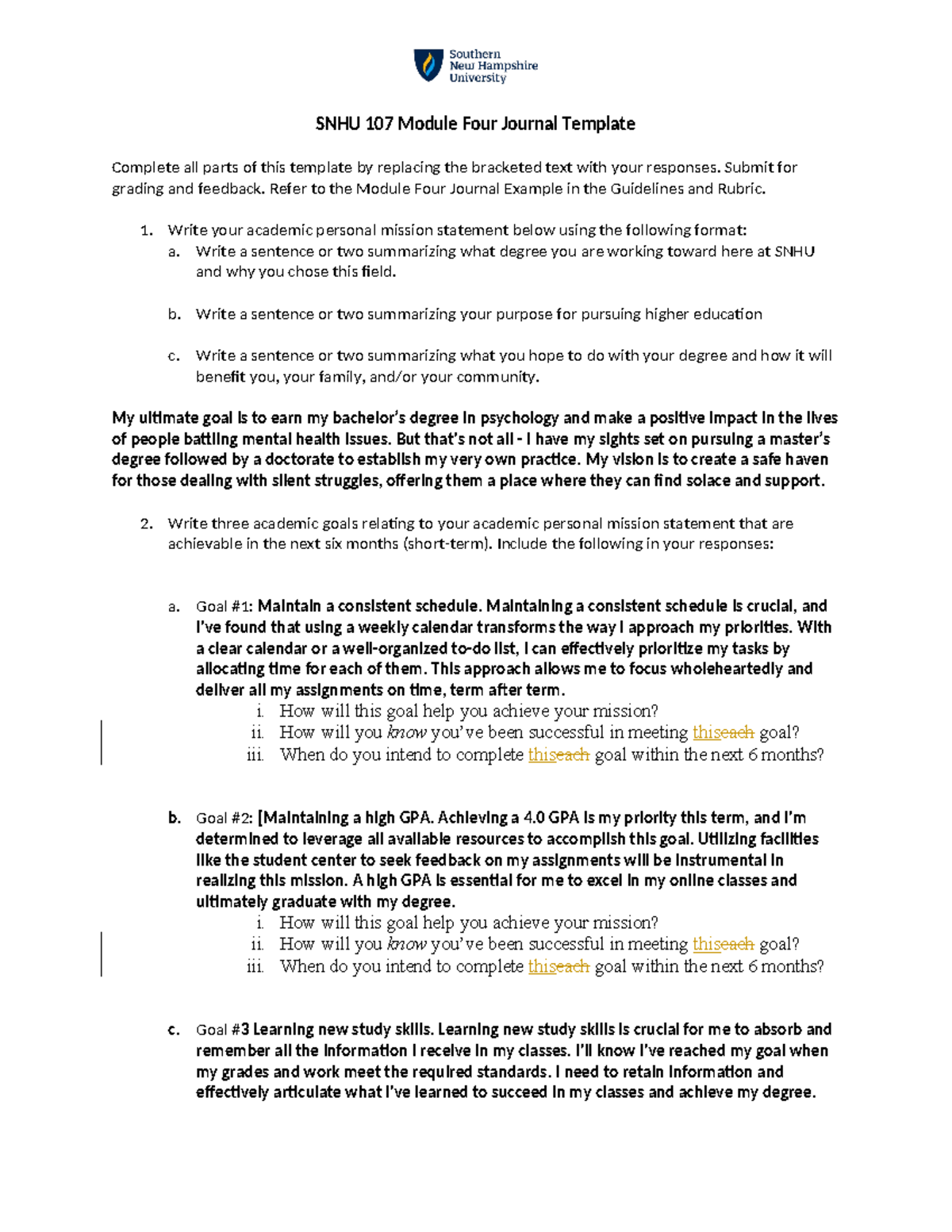 SNHU 107 Module Four Journal Template - SNHU 107 Module Four Journal ...