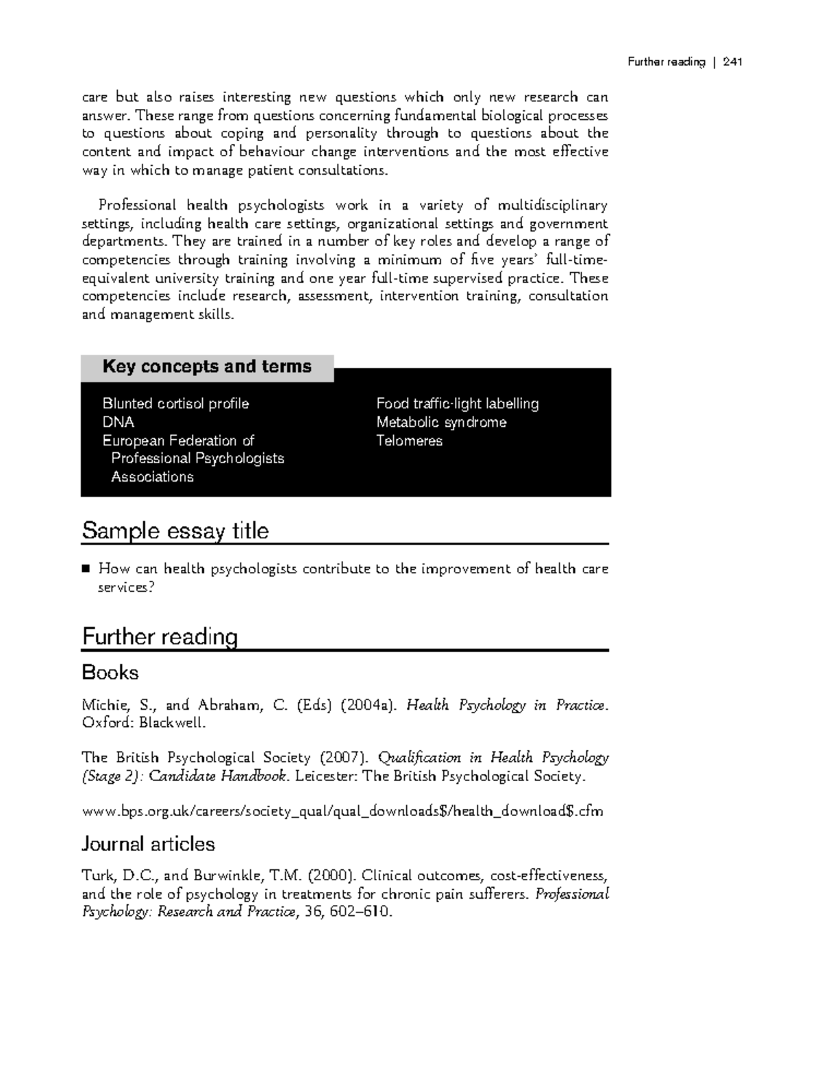 Health psychology topics in applied psychology part 30 - Further ...