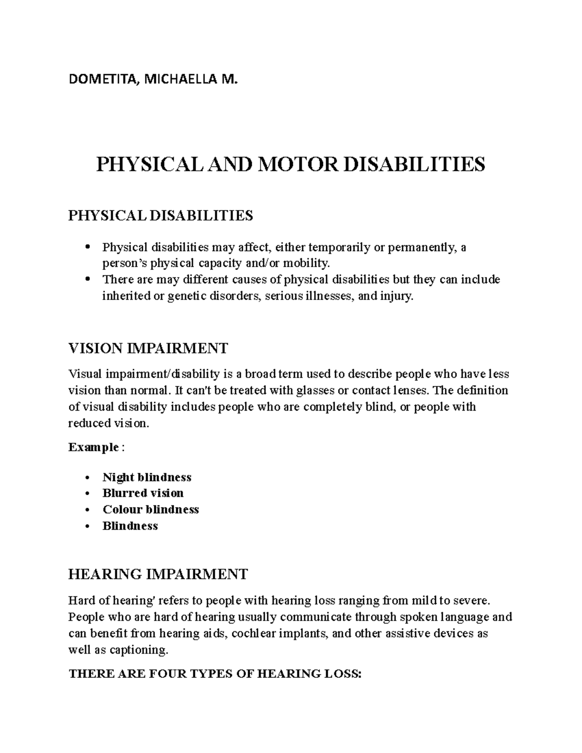 Report Disability - none - DOMETITA, MICHAELLA M. PHYSICAL AND MOTOR ...