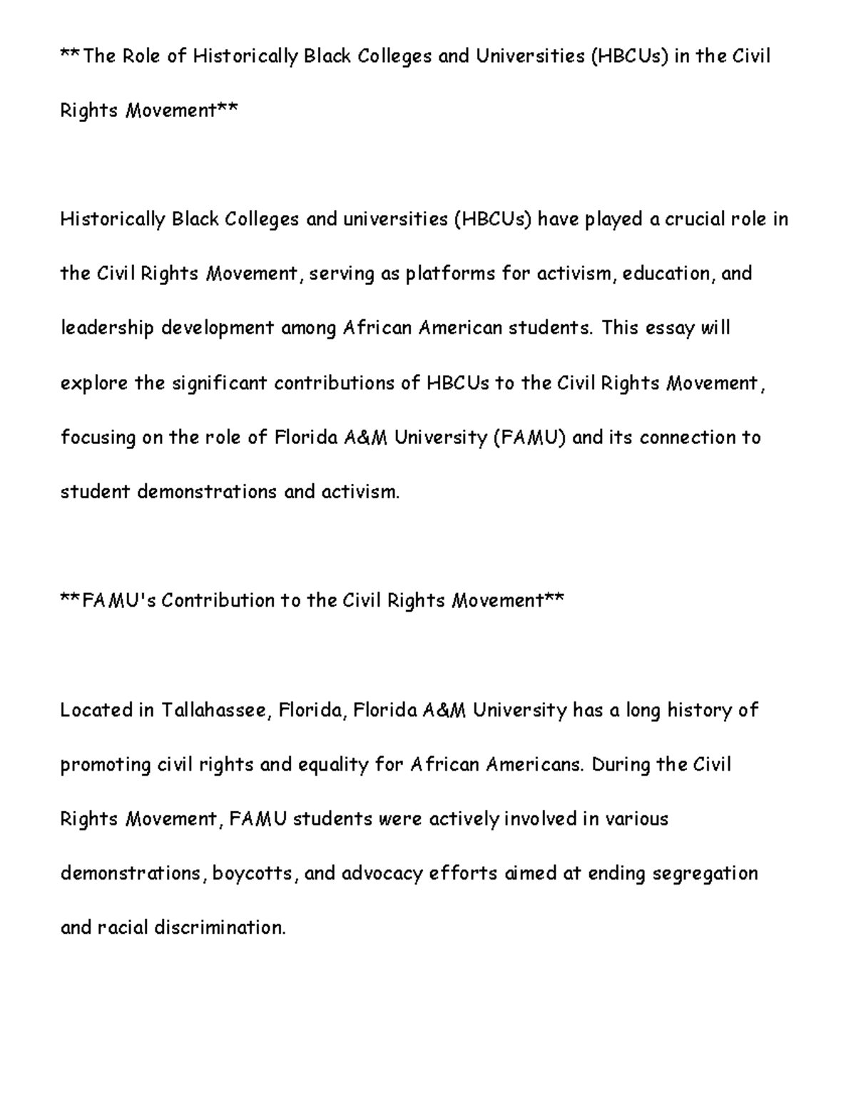 Assignment Nine -Comprehensive Report-HBCUs and Civil Rights - The Role ...