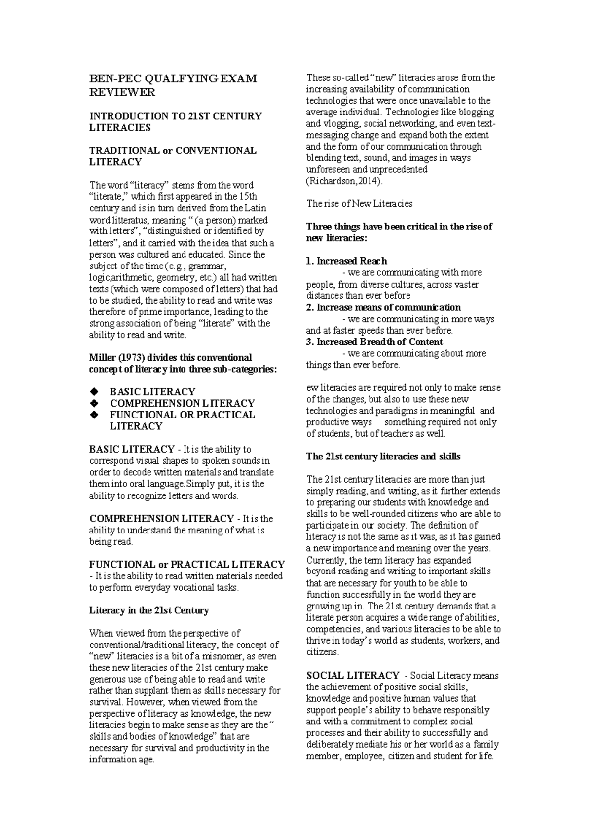 Qualifying EXAM Reviewer BEN PEC - BEN-PEC QUALFYING EXAM REVIEWER ...